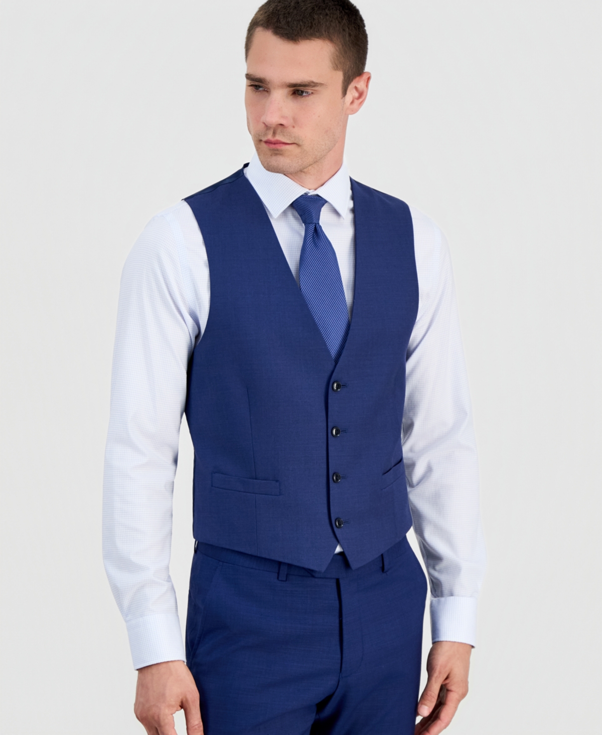 Click here for Mens Slim-Fit Wool Suit Separates Vest - Blue prices