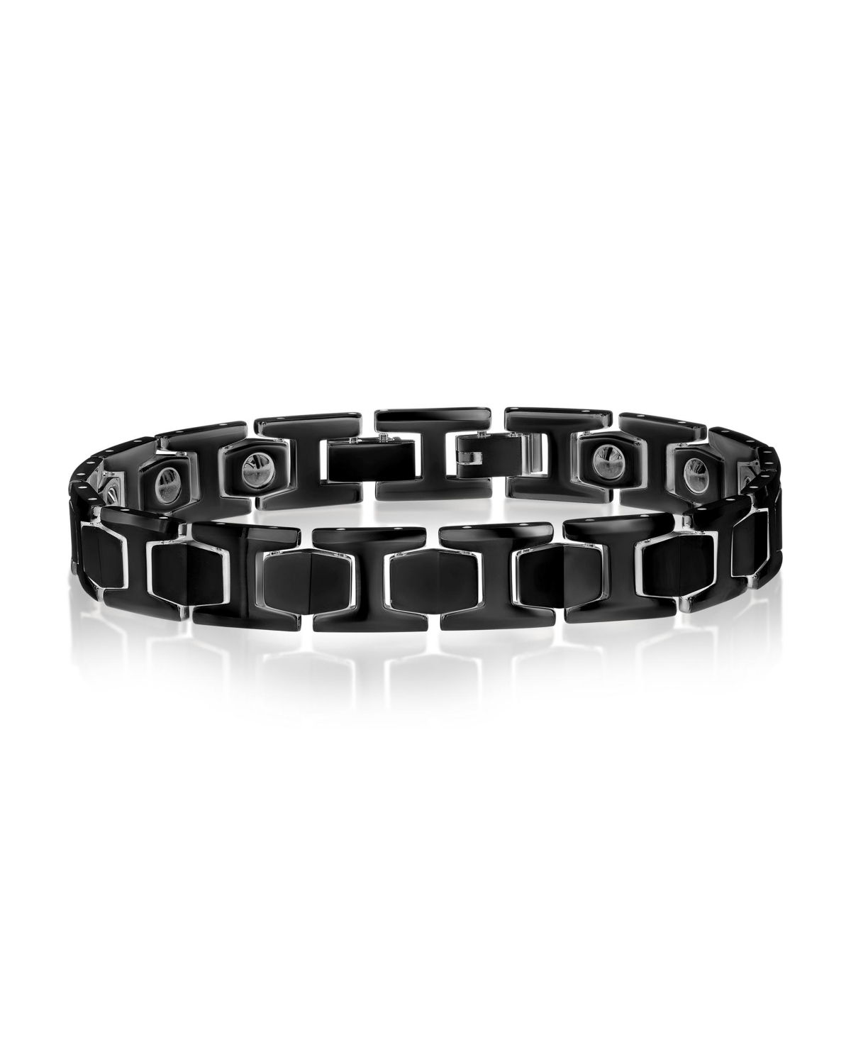Click here for Polished Magnetic Link Tungsten Bracelet - Black prices