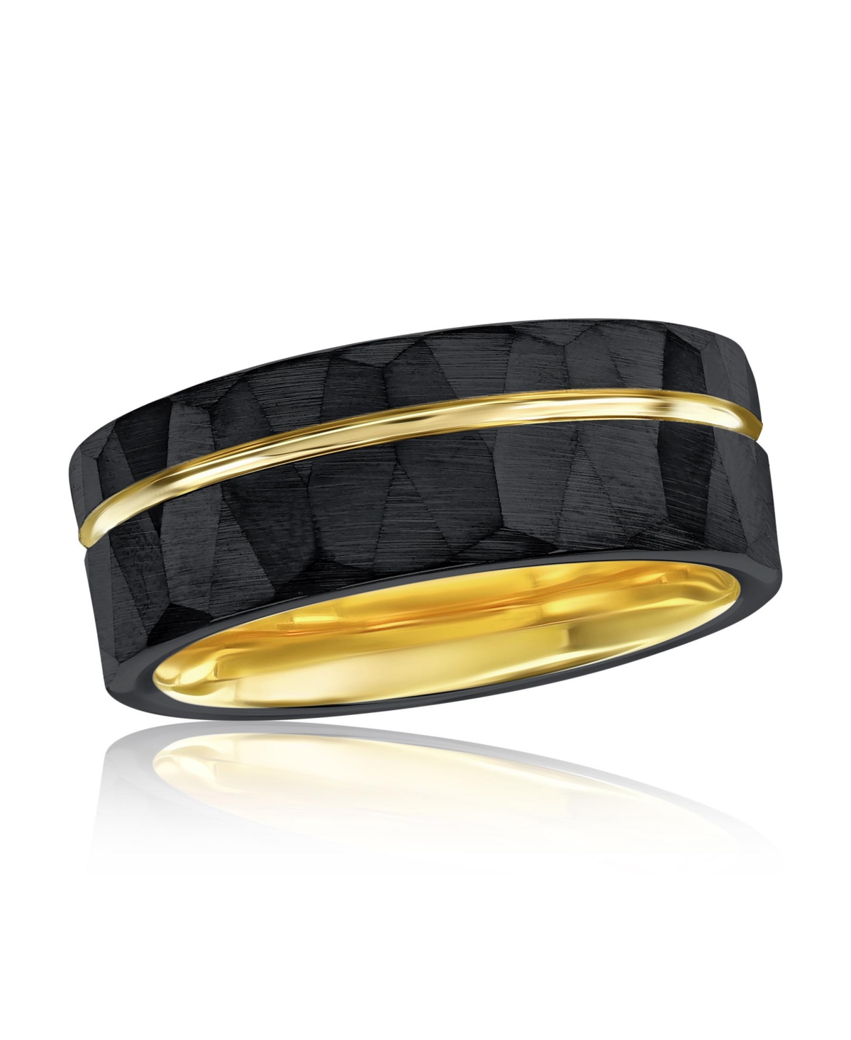 Click here for Matte Black & Gold Lined Faceted Tungsten Ring - B... prices