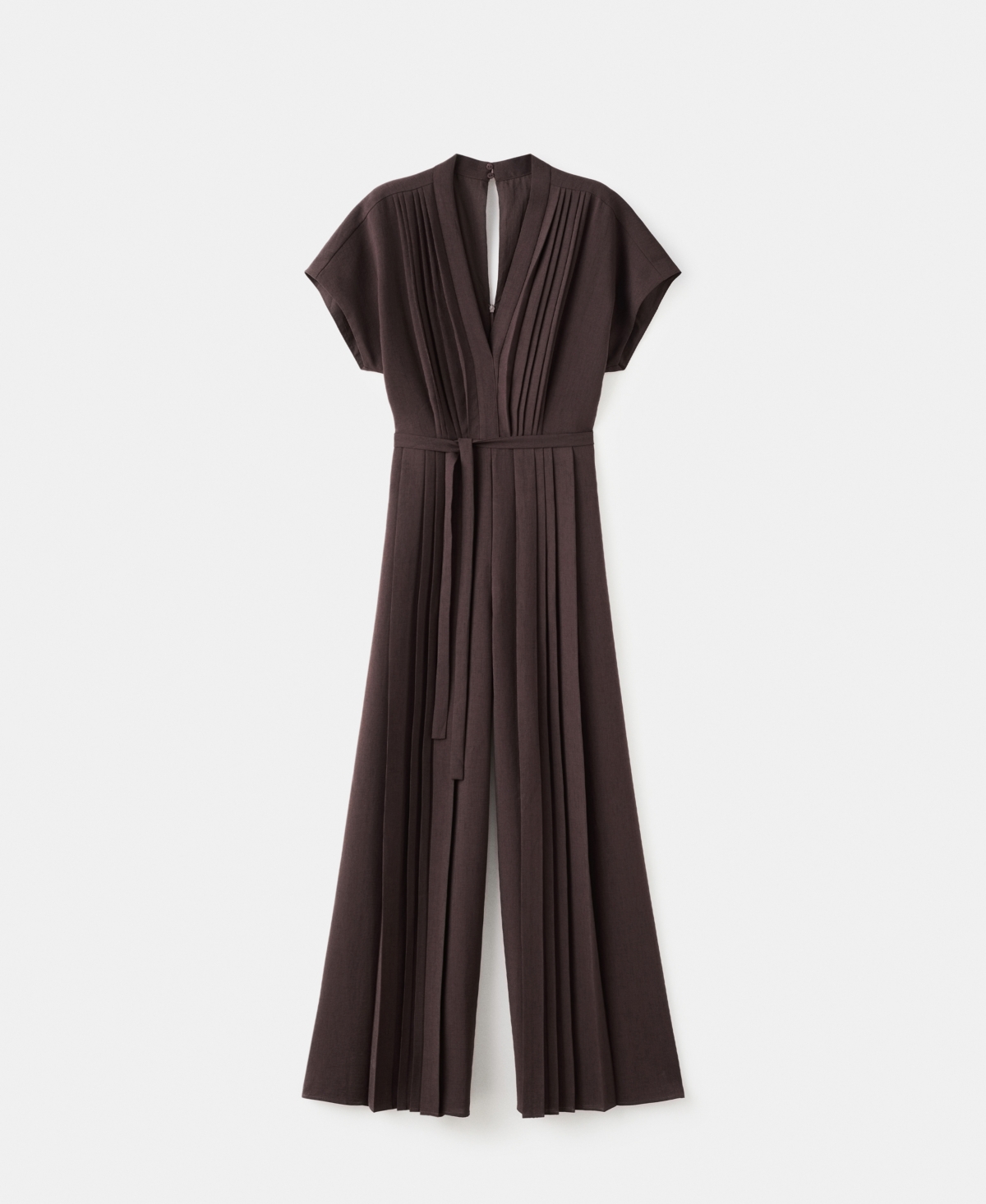Click here for Mango Womens Belt Pleated Jumpsuit - Brown prices