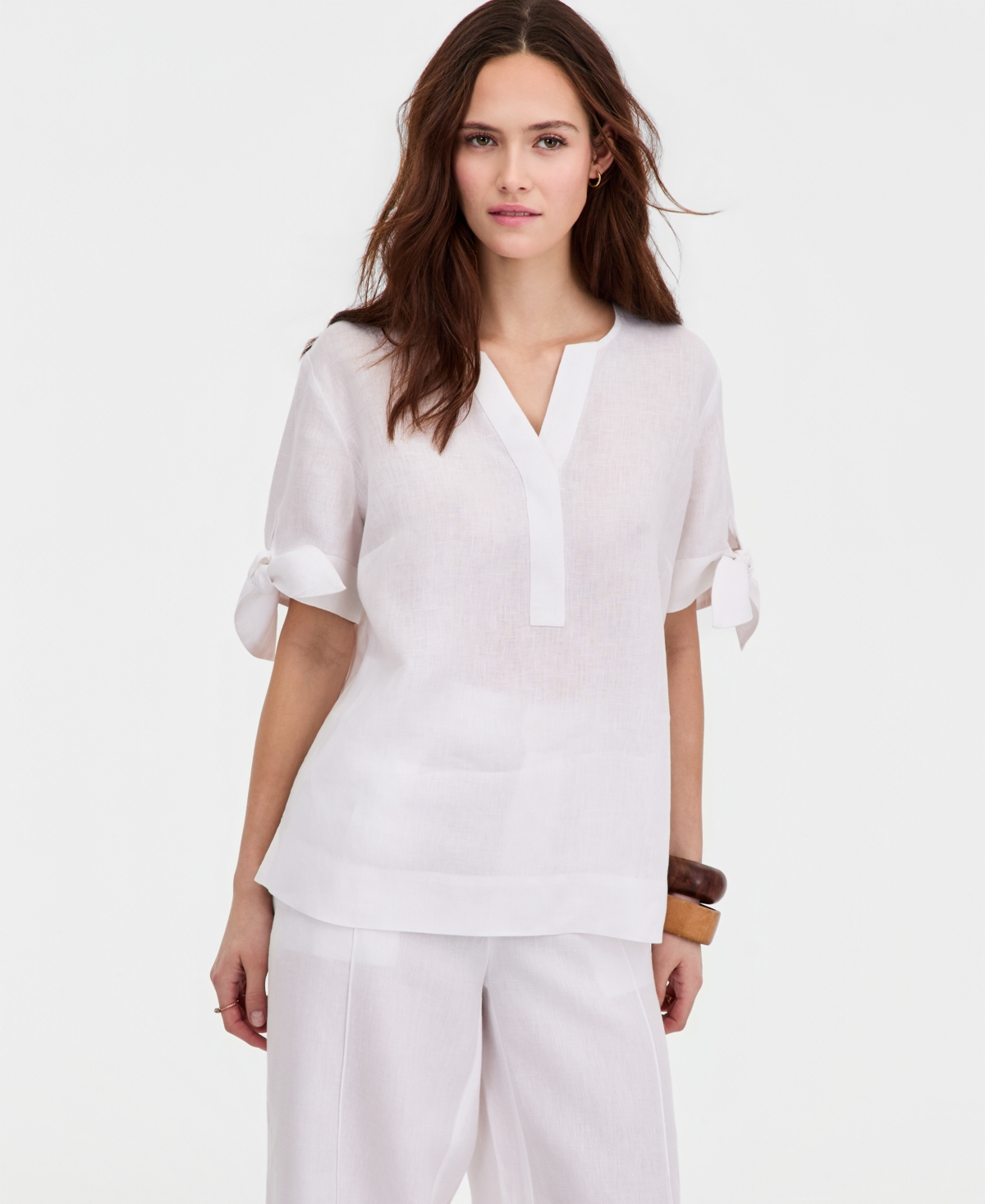 Click here for Charter Club Womens 100 Linen Split-Neck Tie-Cuff... prices