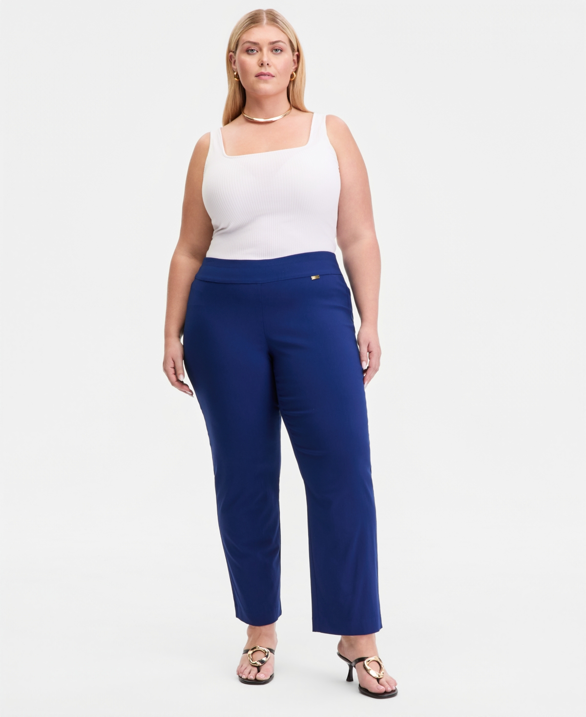 I.n.c. International Concepts Plus Size Mid-Rise Pull-On Straight-Leg Pants  Created for Macys - Blazing Navy