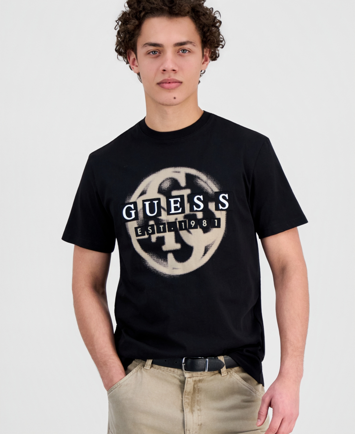 Click here for Guess Mens Patch Logo 4G T-Shirt - Jet Black A996 prices