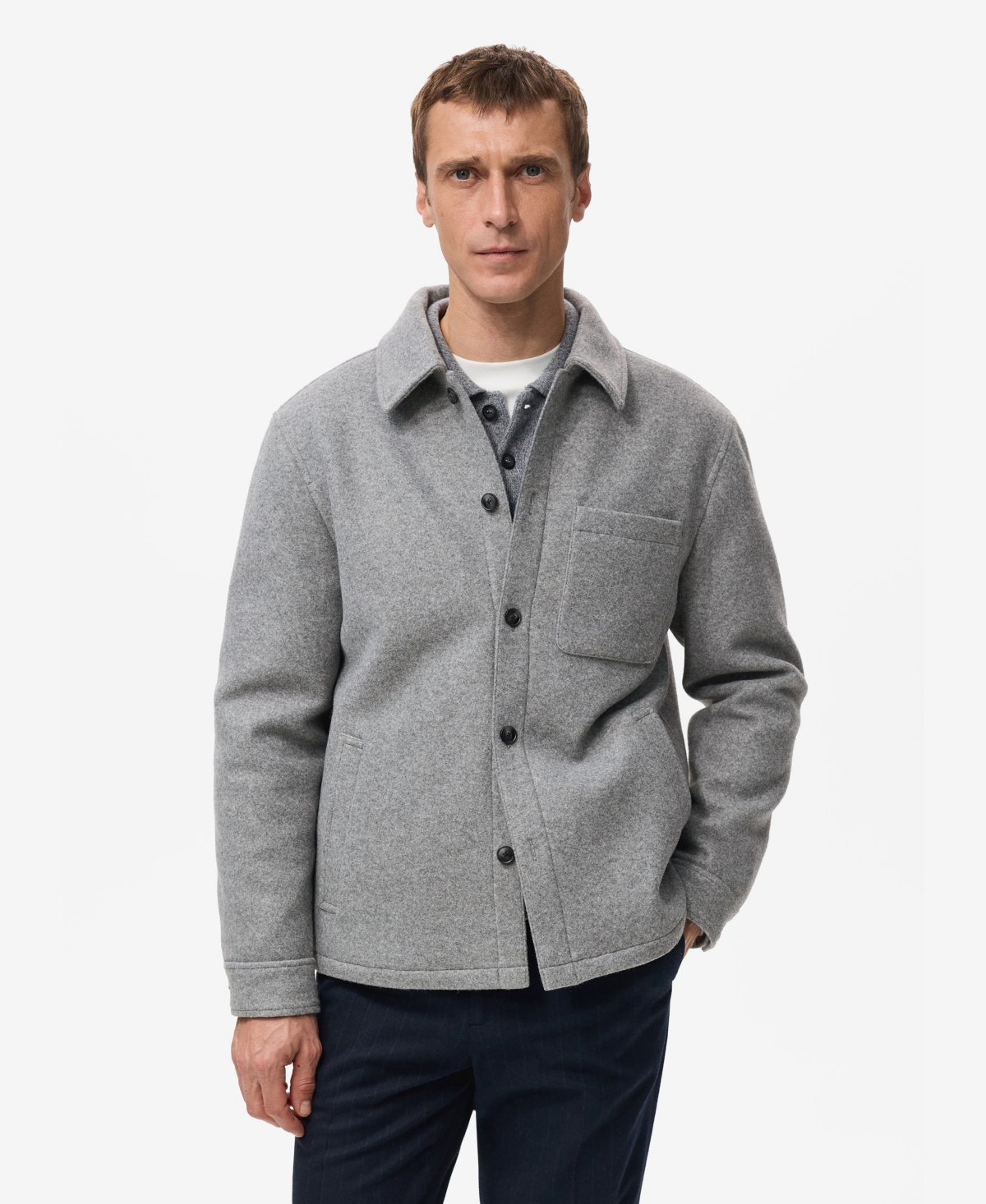 Click here for Mango Mens Quilted Cloth Jacket - Medium Heather G... prices