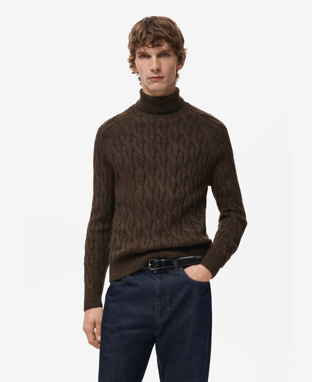 Click here for Mango Mens Turtleneck Knit Sweater - Brown prices