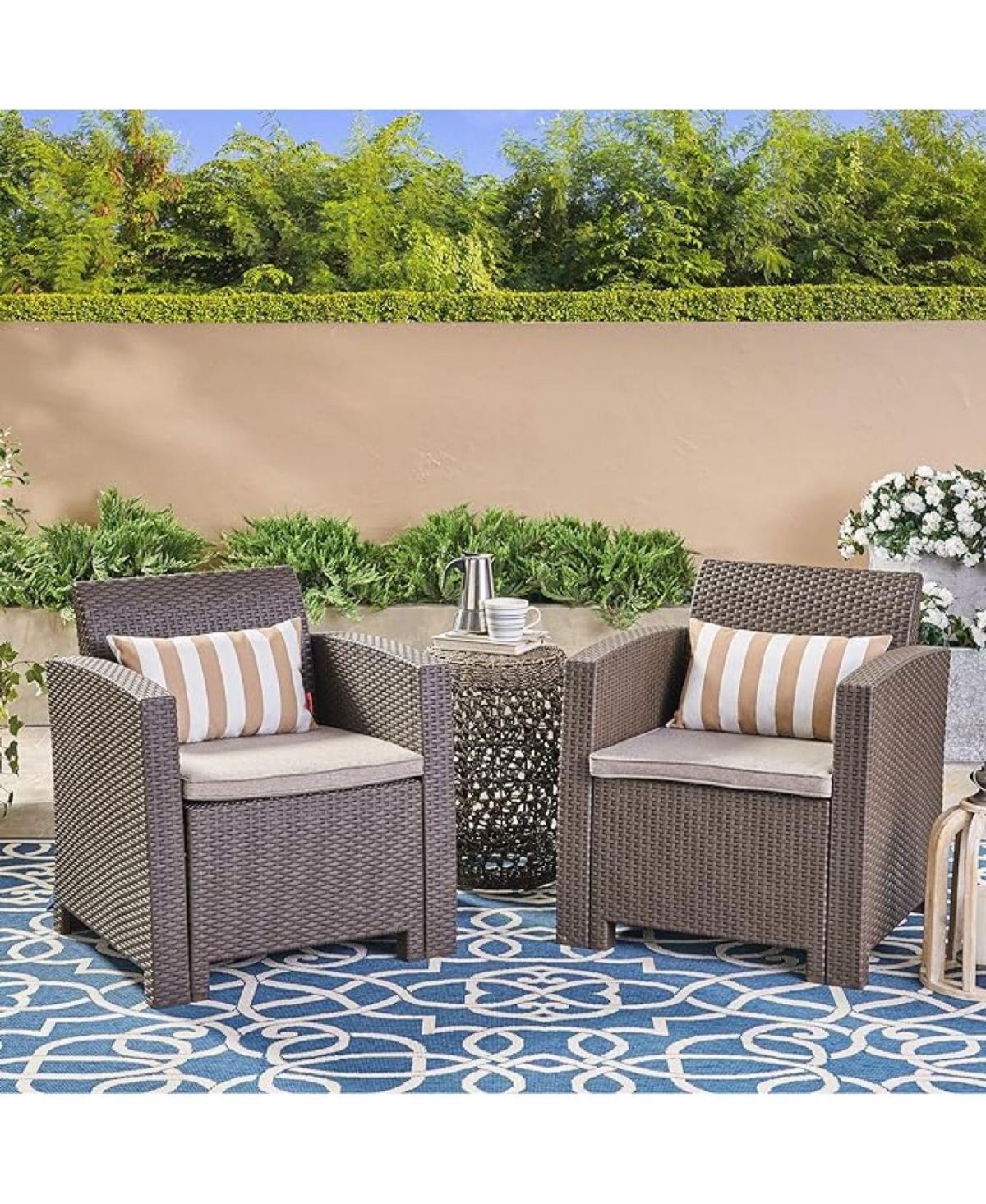 Click here for Set of 2 Outdoor Brown Faux Wicker Club Chairs wit... prices