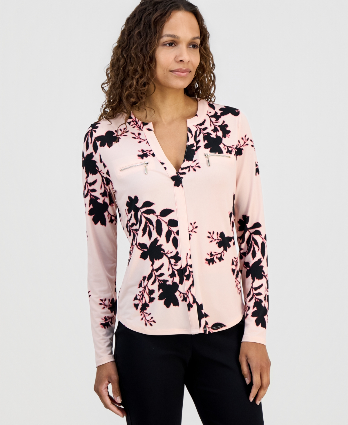 Click here for Jm Collection Petite Cameron Floral Split-Neck Zip... prices