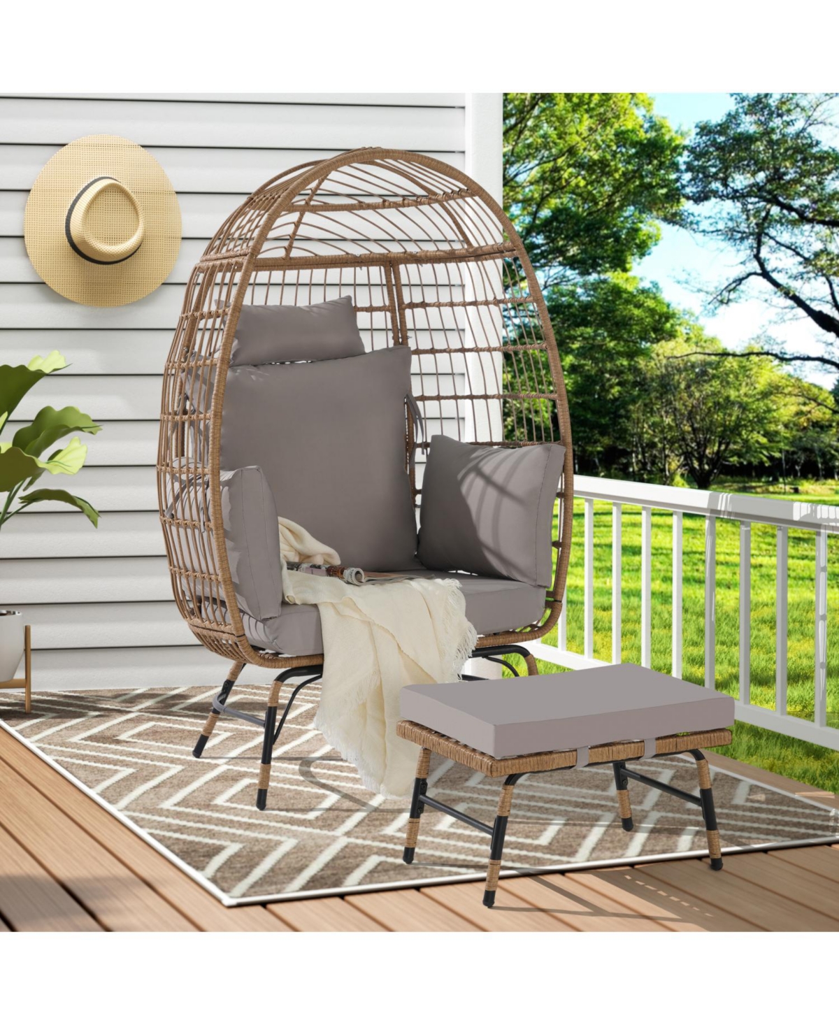 Click here for Streamdale Oversized Wicker Egg Chair with Ottoman... prices