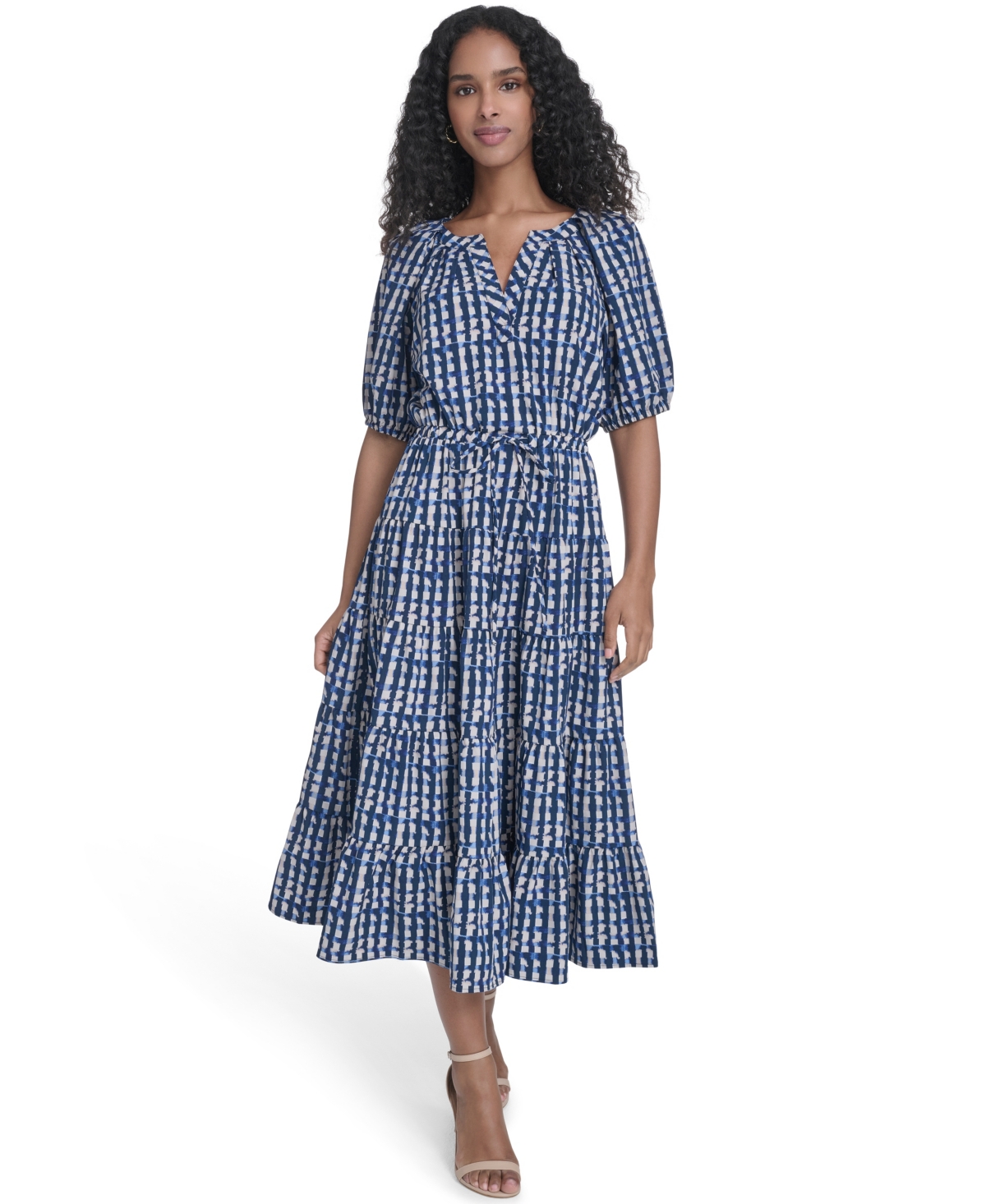 Click here for Calvin Klein Womens Tiered V-Neck Midi Dress - Ind... prices