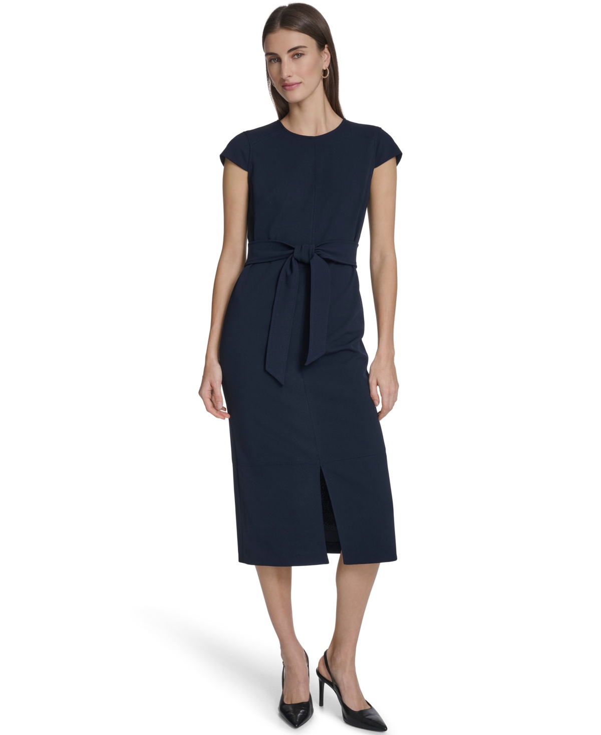 Click here for Calvin Klein Womens Tie-Front Crewneck Midi Dress... prices