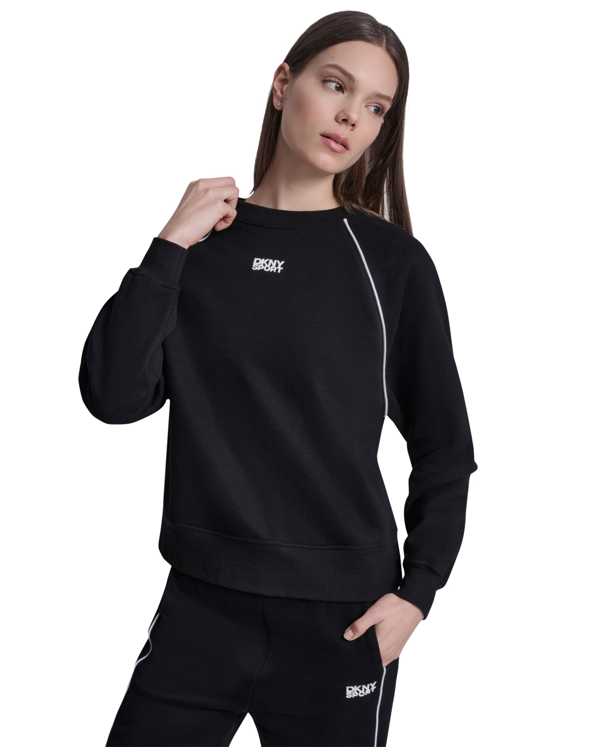 Click here for Dkny Sport Womens Crewneck Sweatshirt - Black/Whit... prices