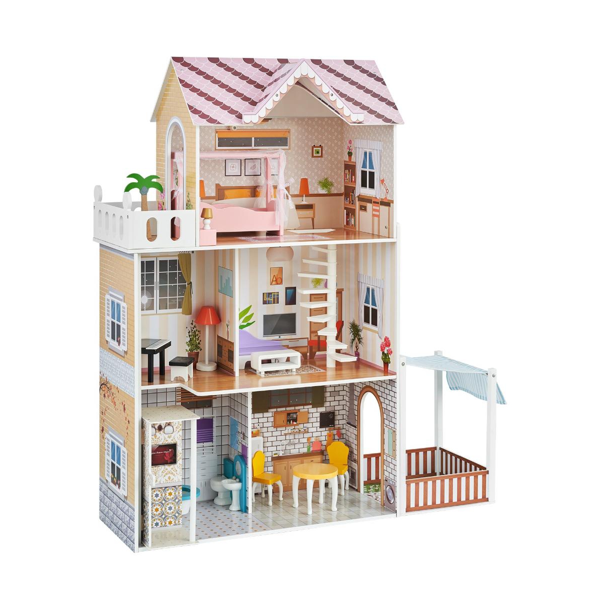 Click here for Slickblue Wooden Dollhouse  7 Rooms Modern Doll Ho... prices
