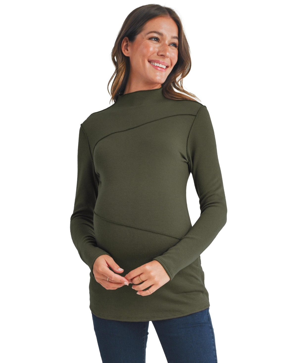Click here for Hello Miz Maternity Mock Neck Long Sleeeve Ribbed... prices