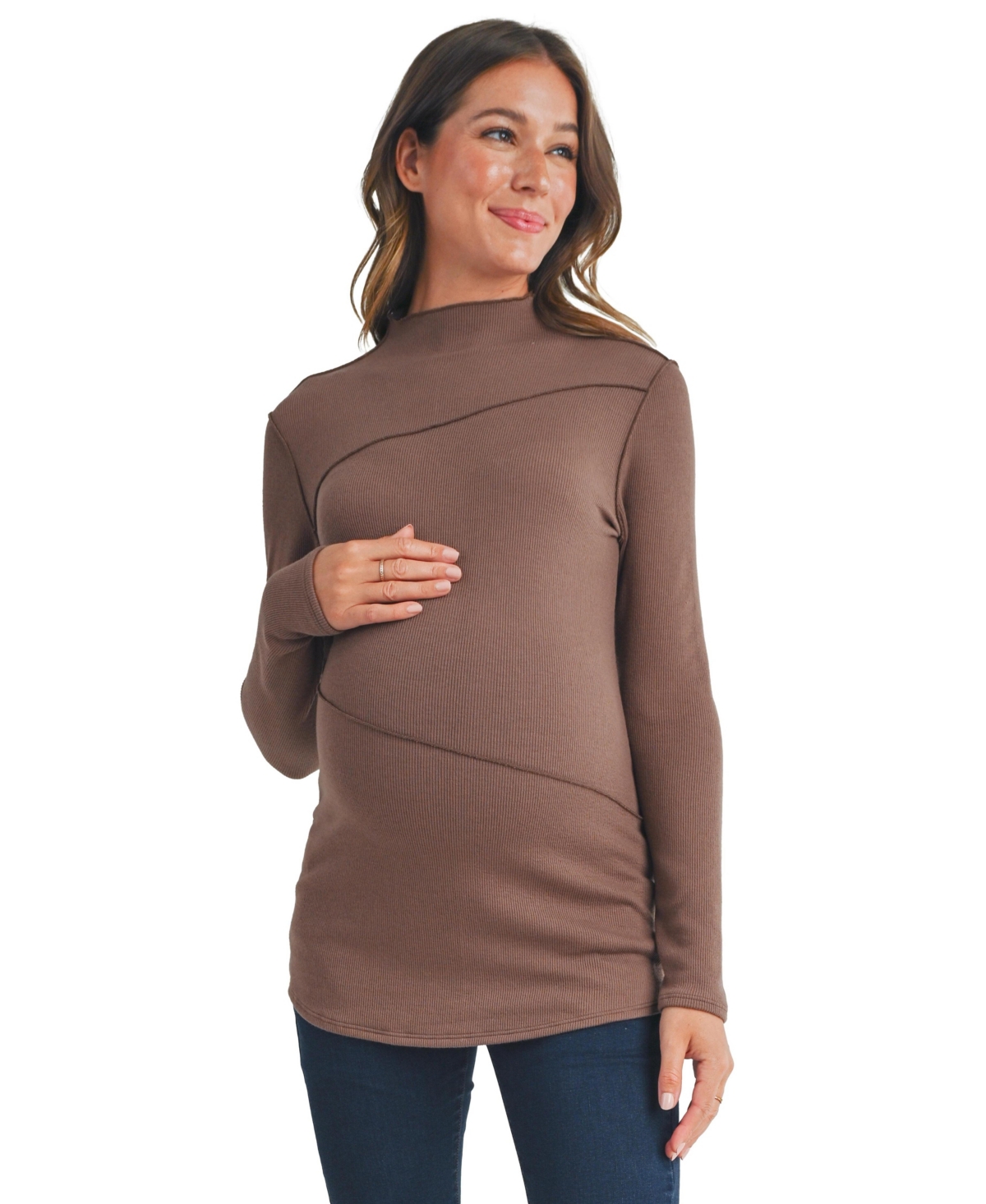 Click here for Hello Miz Maternity Mock Neck Long Sleeeve Ribbed... prices