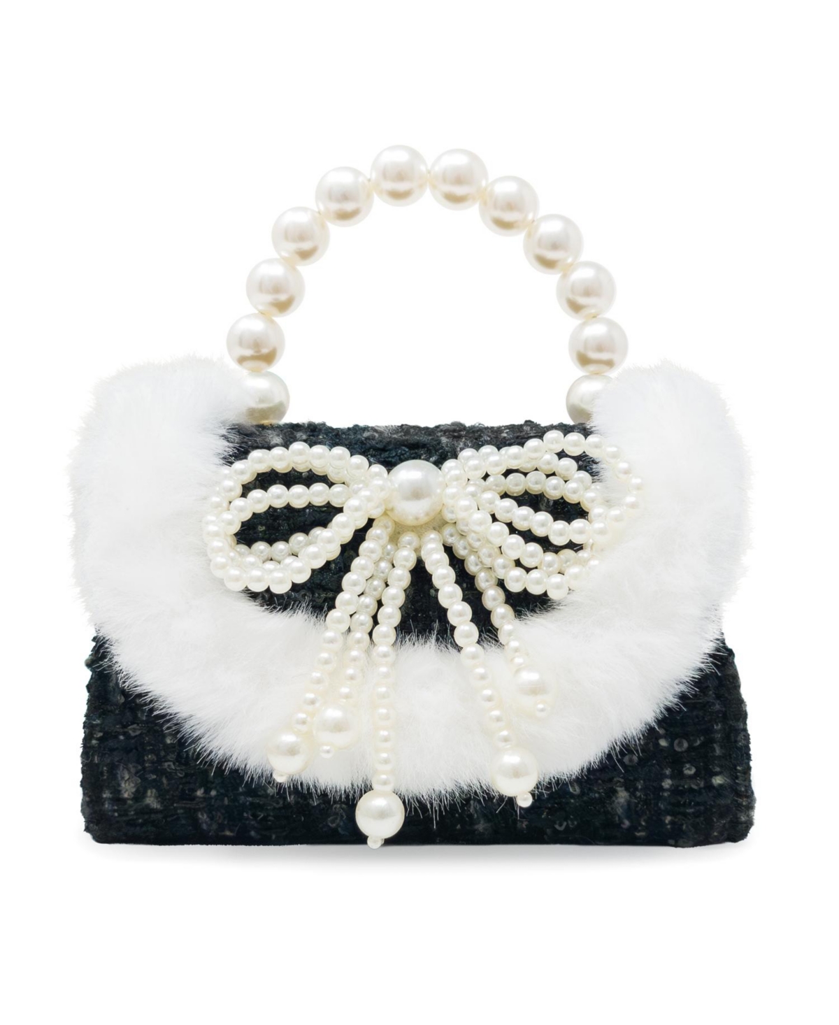 Click here for Puttisu Girls Pearl Ribbon Handbag - Noir tweed prices