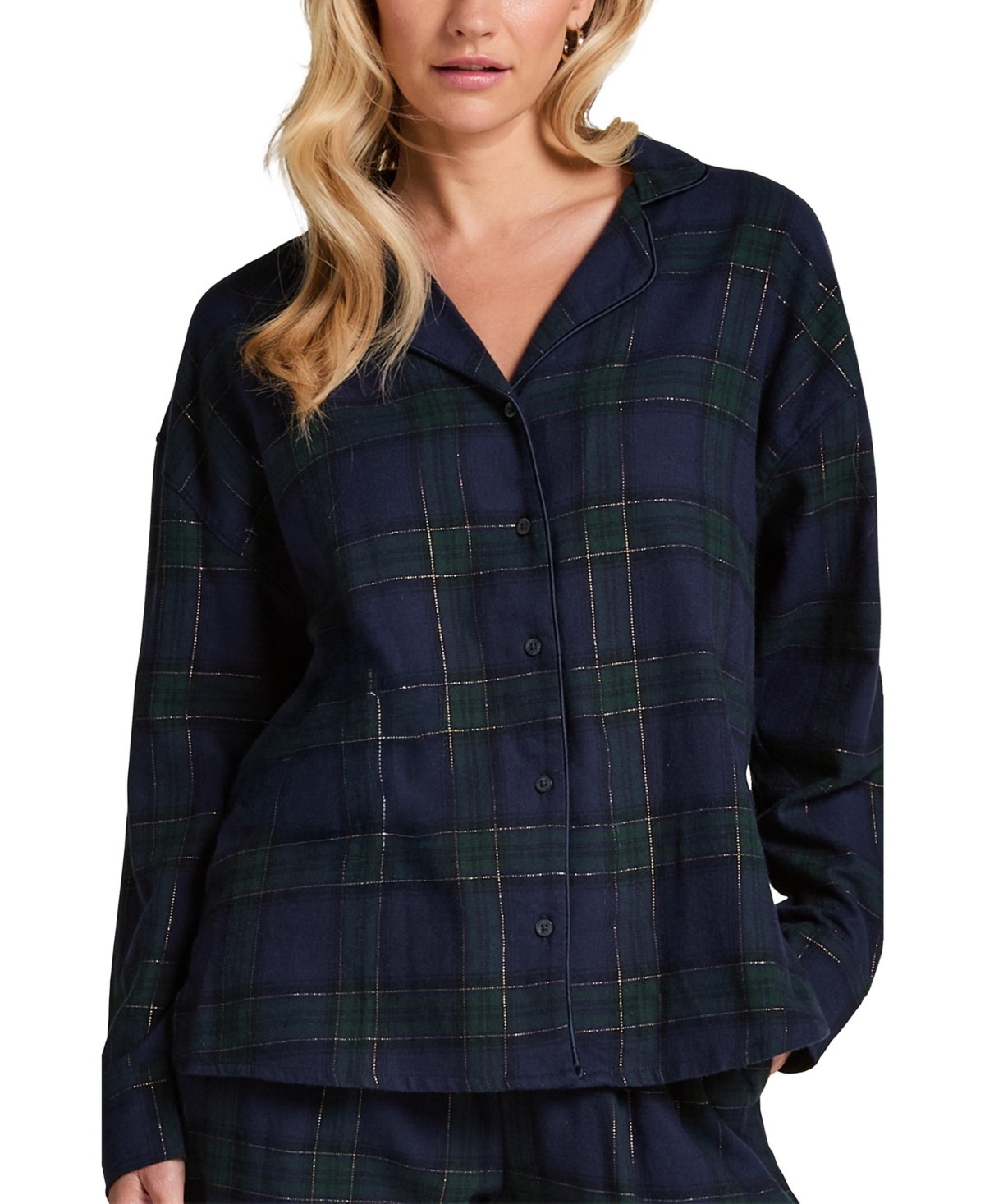 Click here for Hunkemoller Womens Flannel Pyjama Top - Blue prices