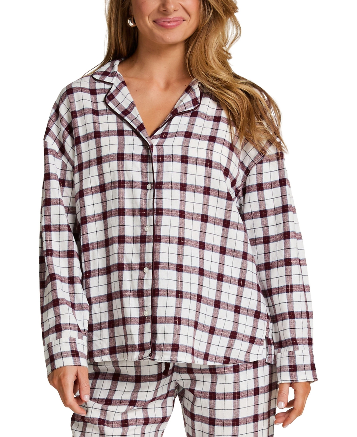 Click here for Hunkemoller Womens Flannel Pyjama Top - White prices