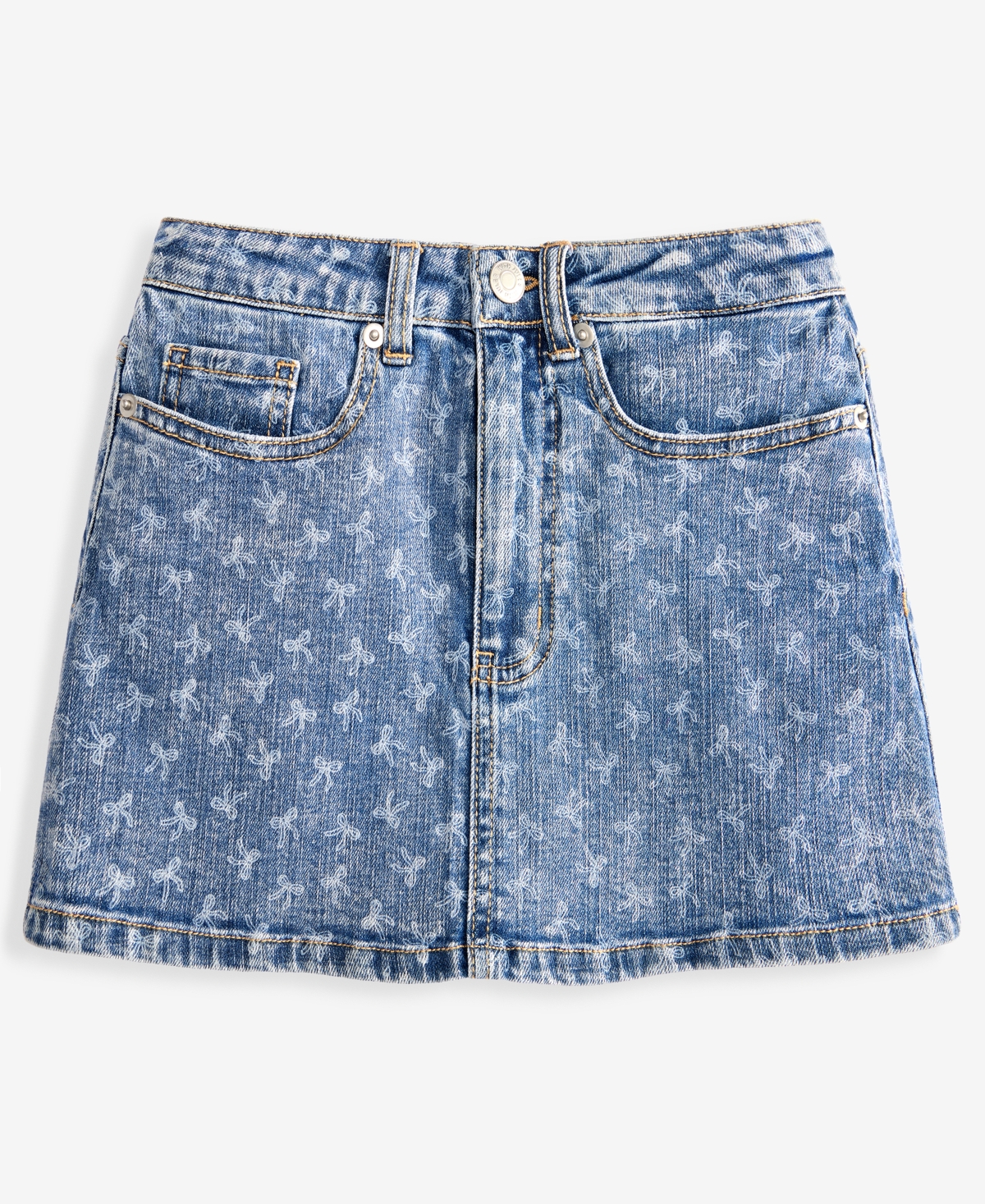 Click here for With Jules Girls 7-16 Bow-Print Denim Skirt - Blue prices