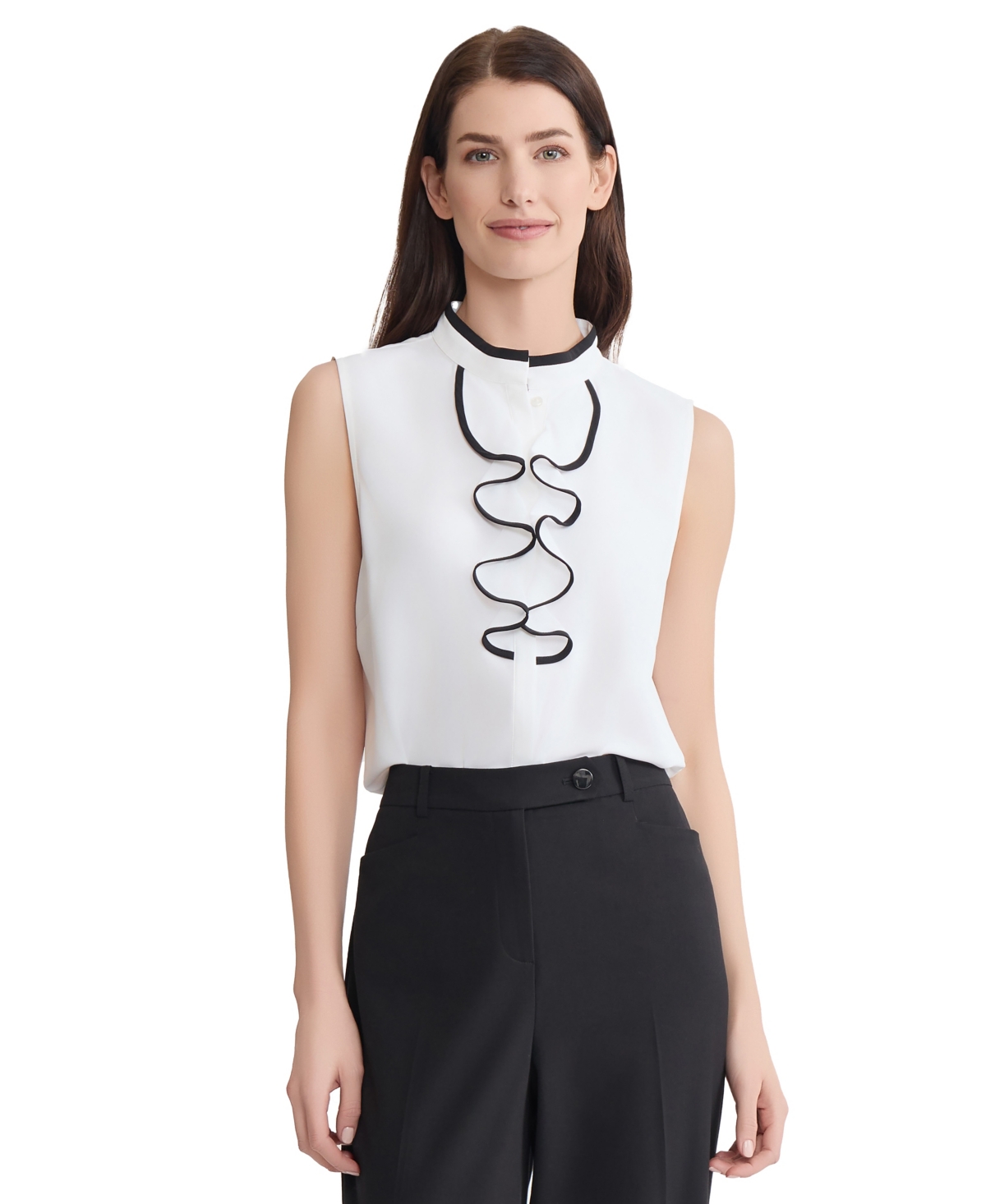 Click here for Jones New York Womens Ruffle Detail Sleeveless Top... prices