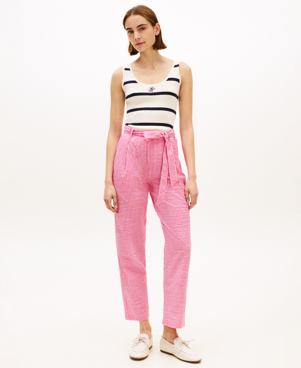 Click here for Tommy Hilfiger Womens Gingham Belted Tapered Pants... prices