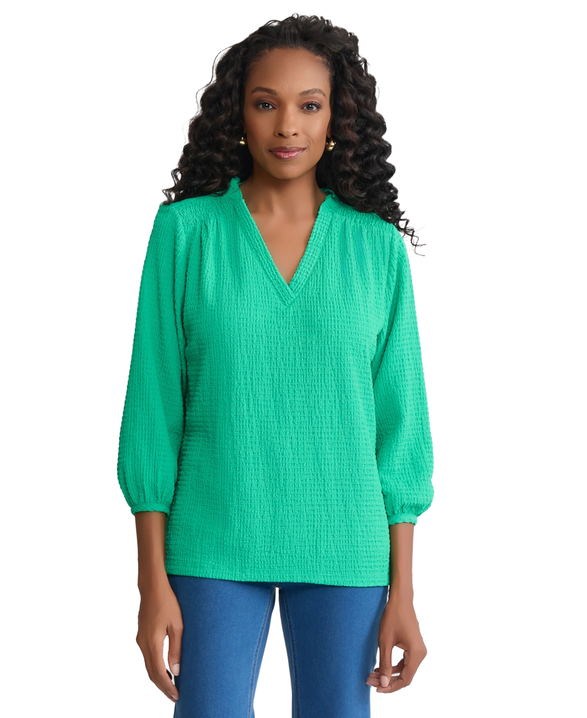 Click here for Jones New York Womens Smocked Shoulder Top - Kelly prices