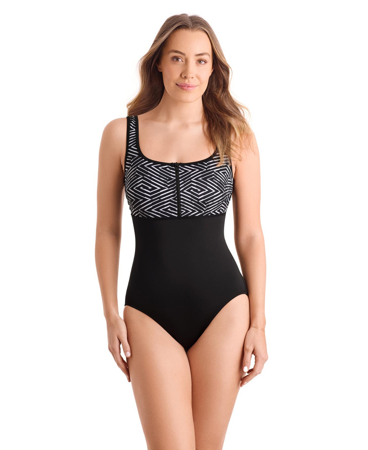 Click here for ShapeSolver Womens Scoop Neck Zipper One-Piece Swi... prices