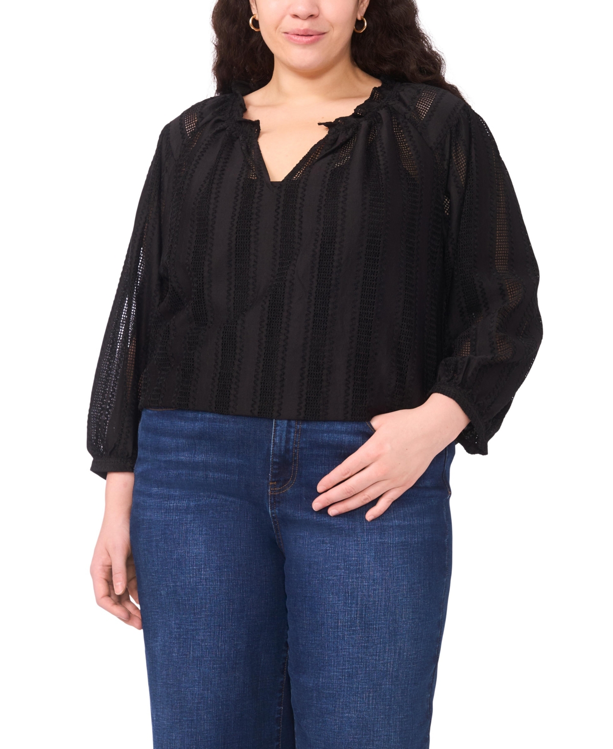 Click here for Vince Camuto Plus Size Split Neck Peasant Blouse -... prices