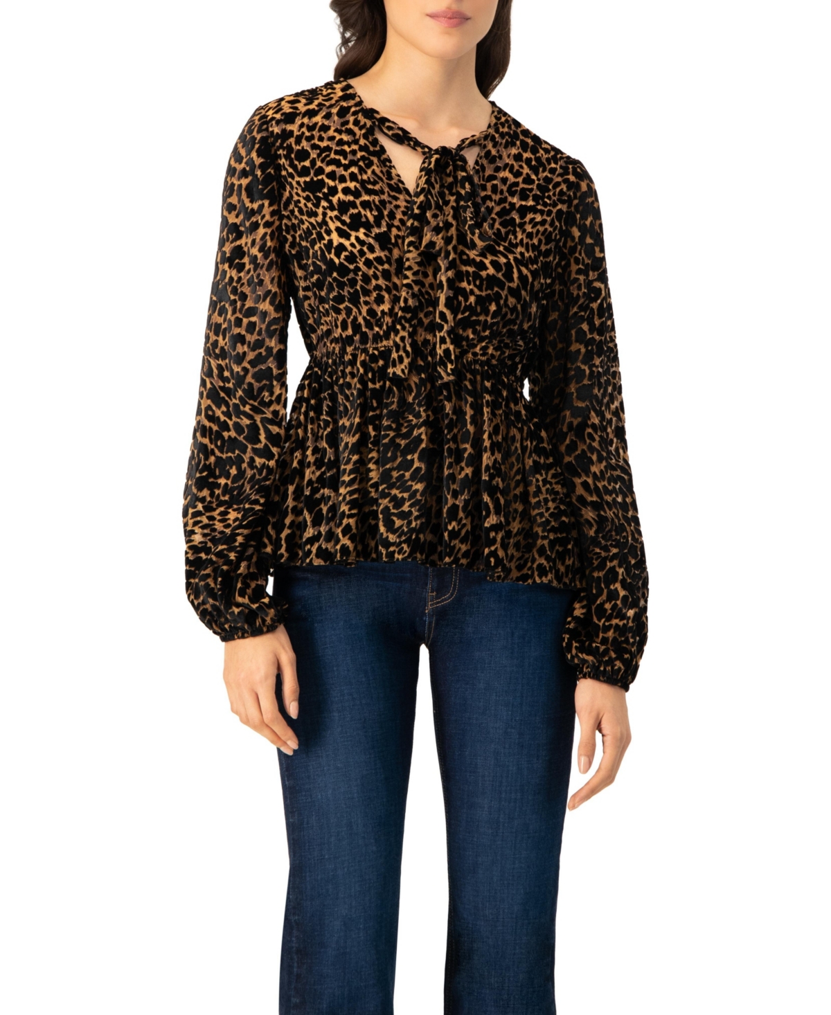 Click here for Ivonne V-Neck Animal Print Blouse With Velvet Floc... prices