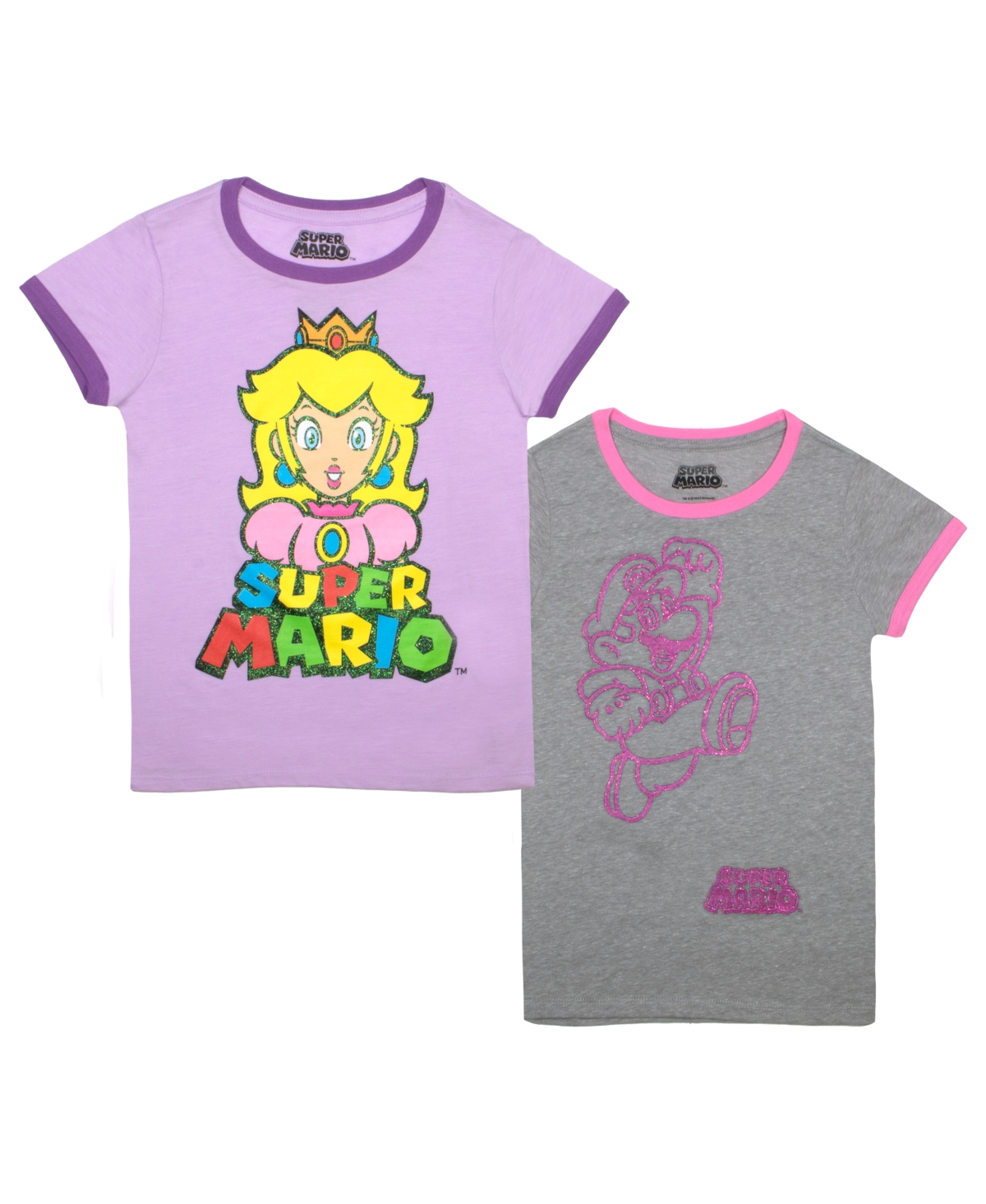 Click here for Mario Girls Princess Peach 2 Pack T-Shirt - Grey/p... prices