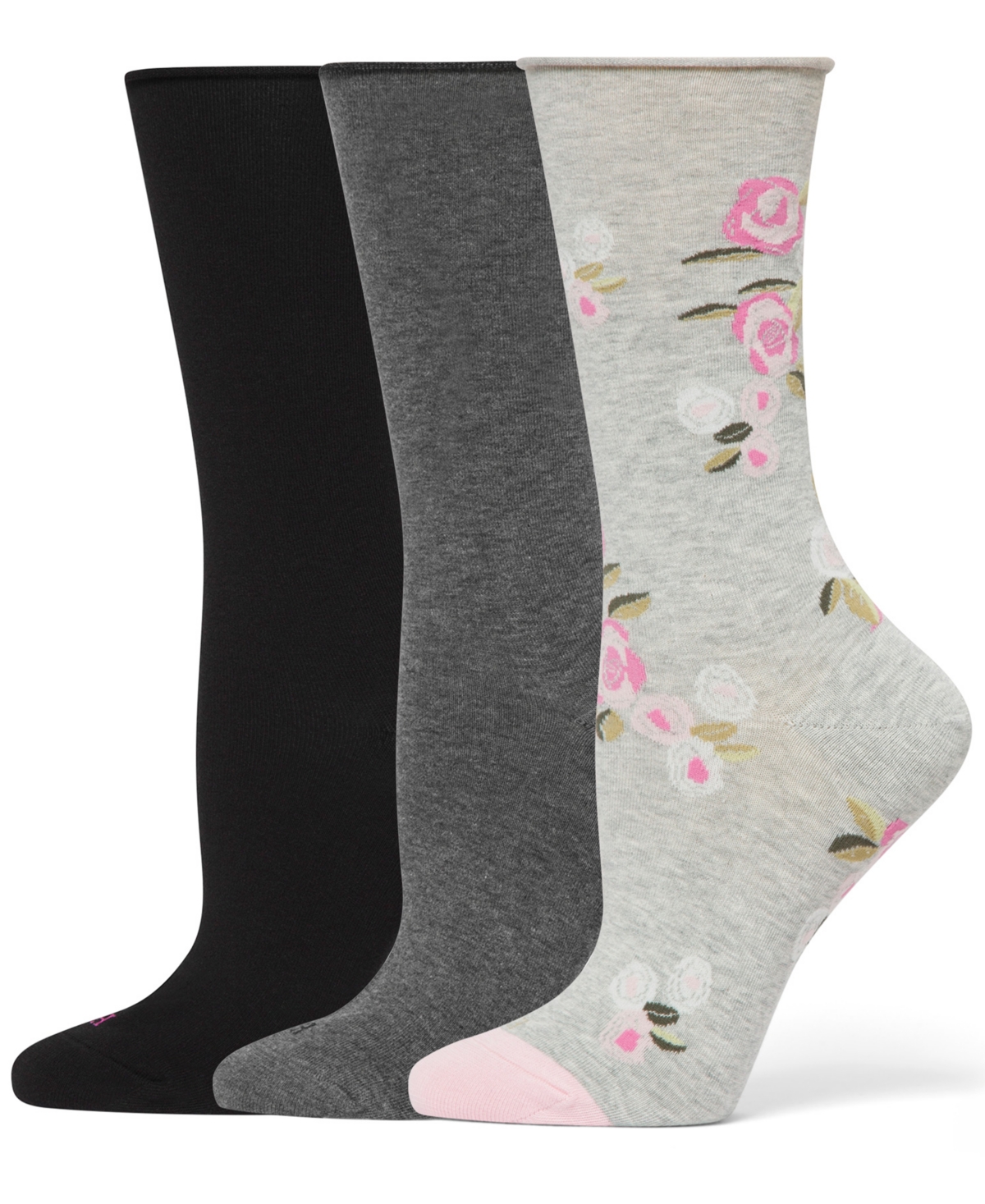 Click here for Hue Womens Roll Top Socks 3-Pk U6487MP - Pink Flor... prices
