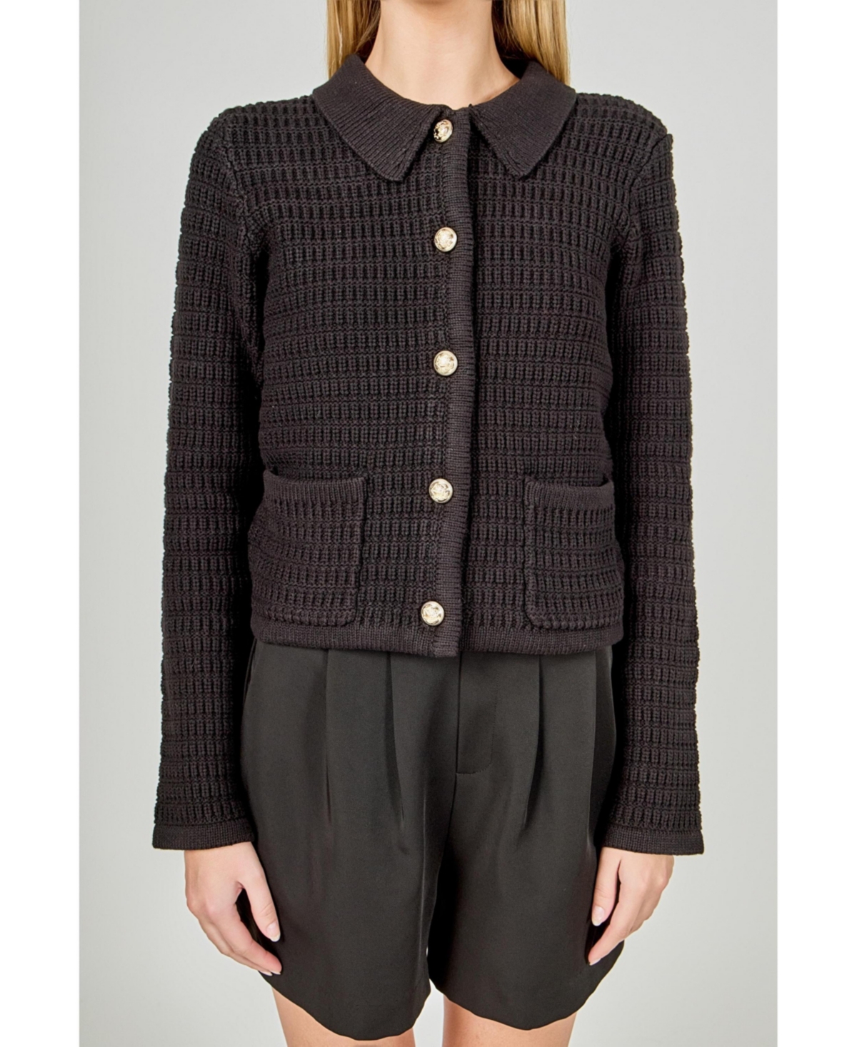 Click here for endless rose Womens Button-Front Knit Sweater - Bl... prices