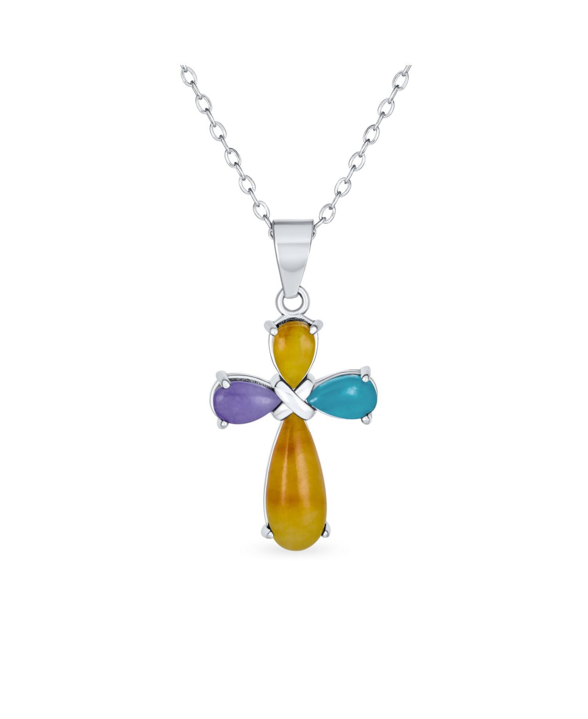 Click here for Bling Jewelry Cabochon Multi Color Jade Cross Pend... prices