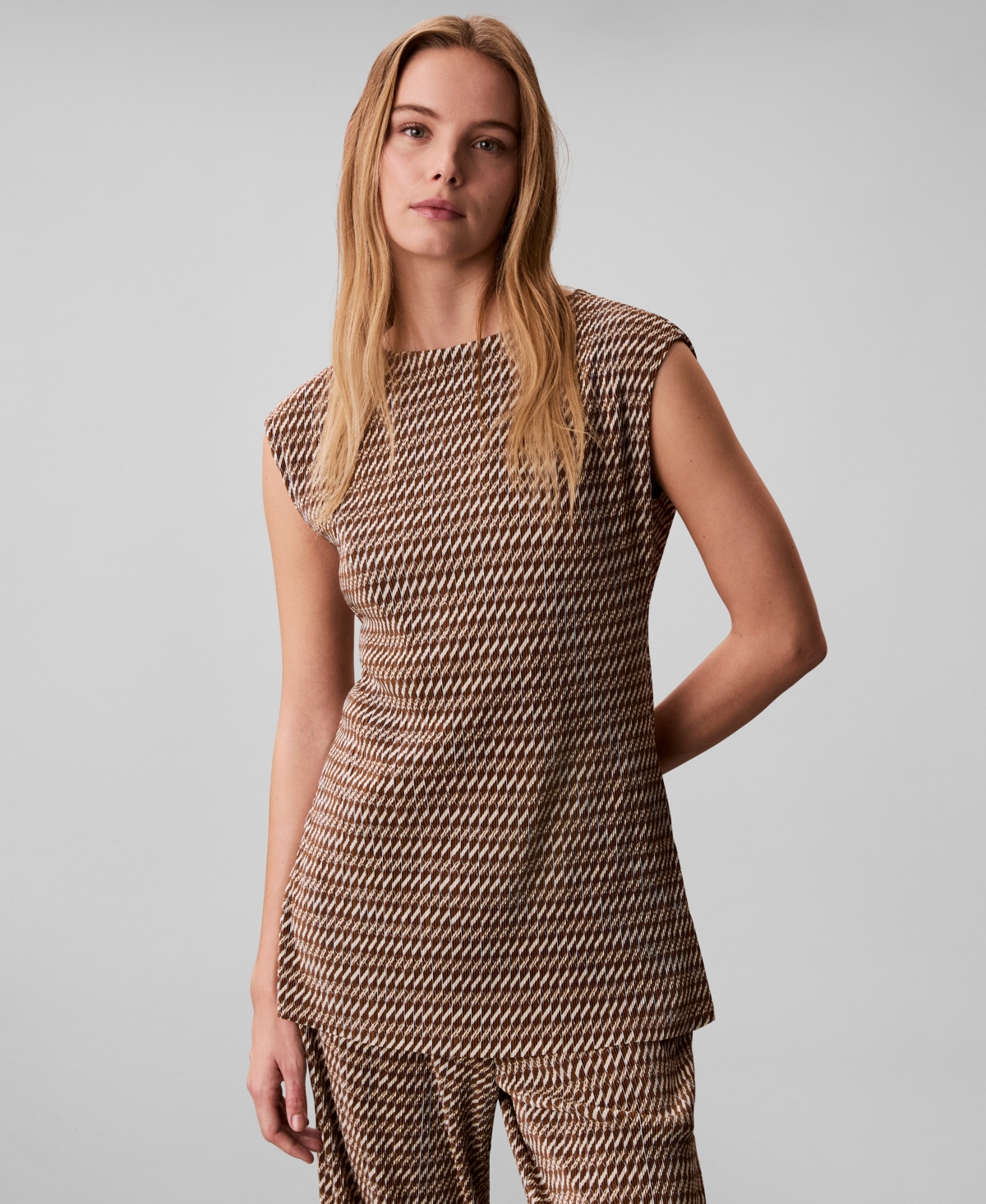 Click here for Calvin Klein Womens Plisse Print Boat Neck Tunic T... prices