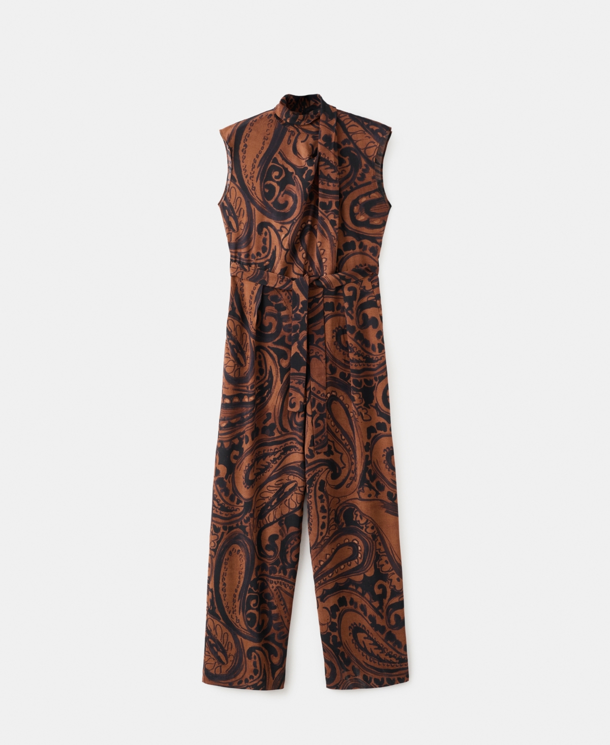 Click here for Mango Womens Belt Paisley-Print Jumpsuit - Burnt O... prices