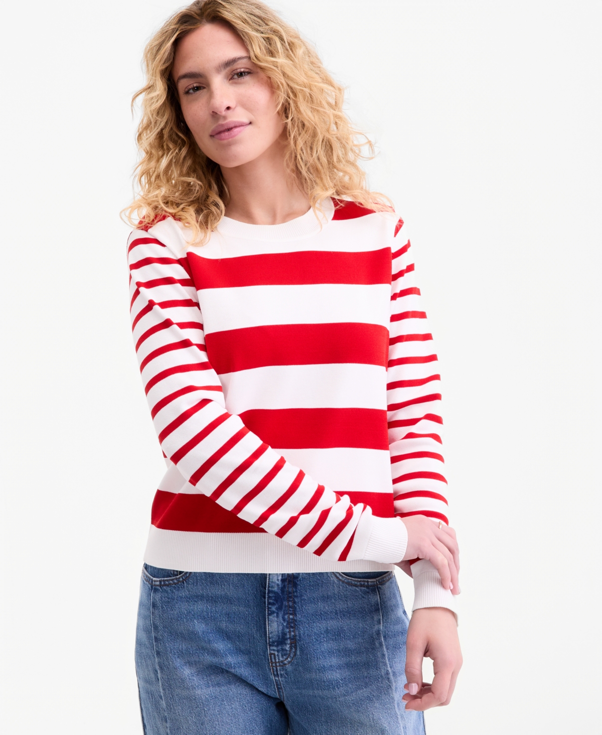Click here for On 34th Womens Mixed-Stripe Crewneck Sweater  Macy... prices
