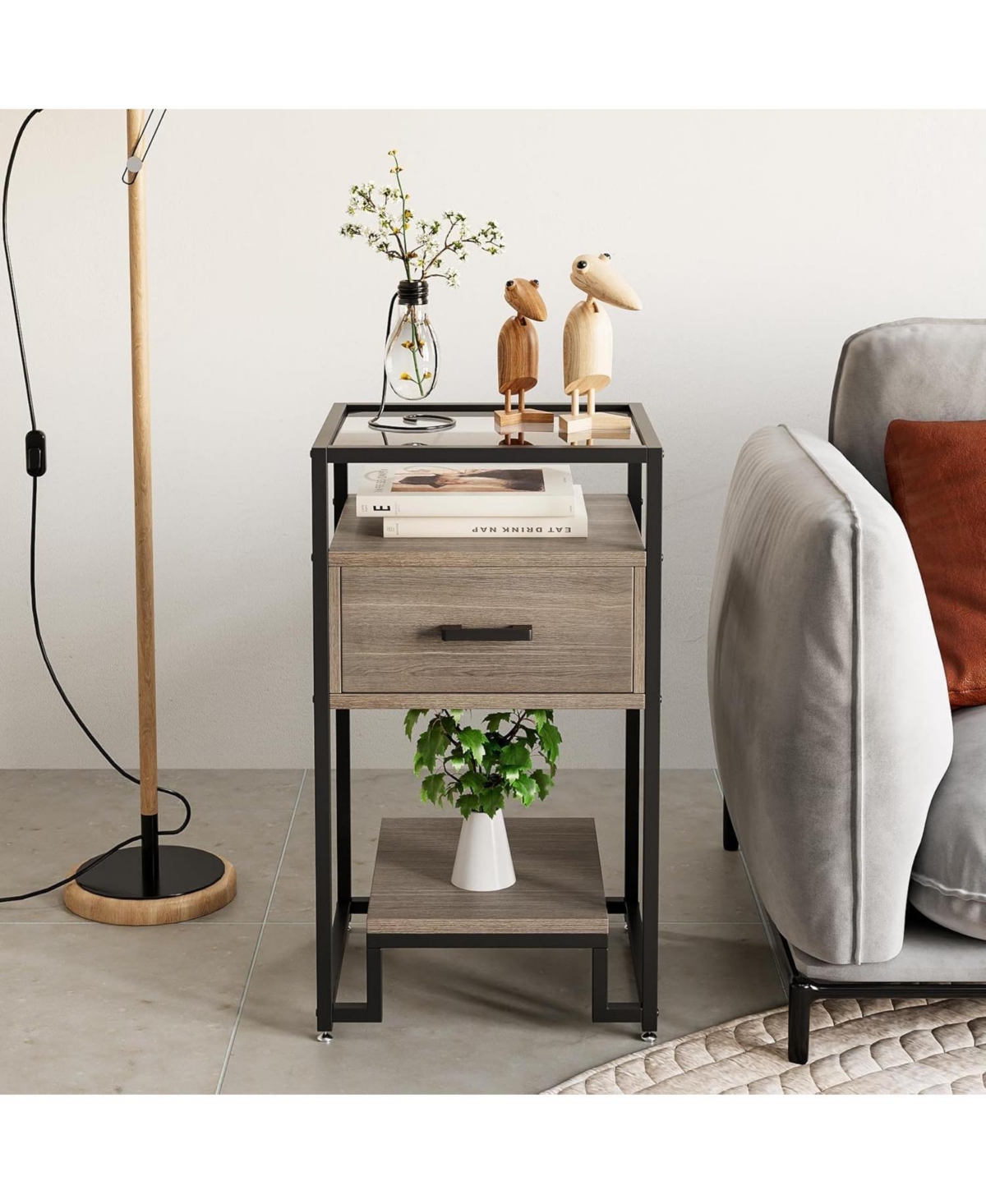 Click here for gaomon Modern Nightstand with Glass Panel  Small S... prices