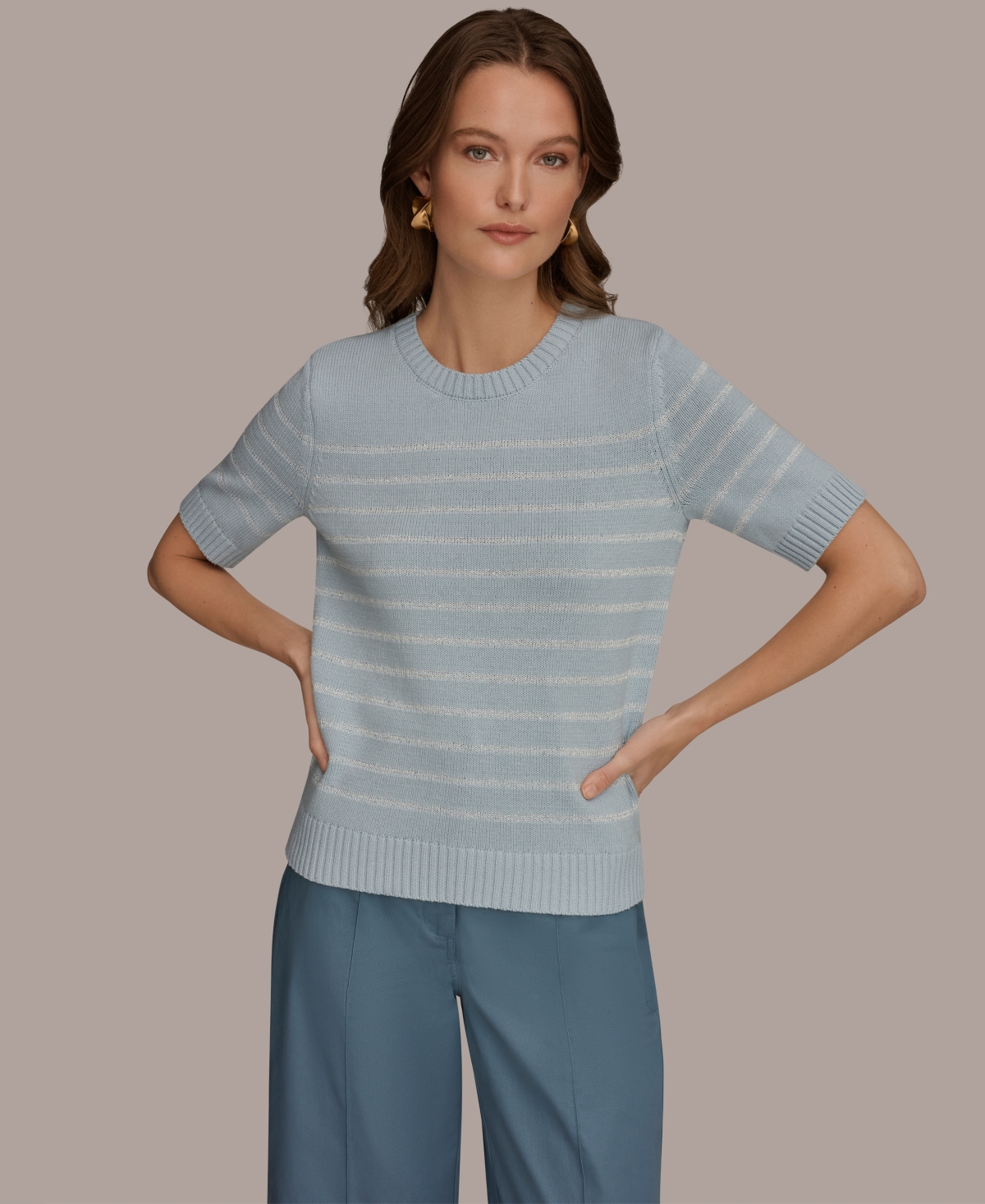 Click here for Donna Karan Weekend Womens Elbow-Sleeve Crew Neck... prices