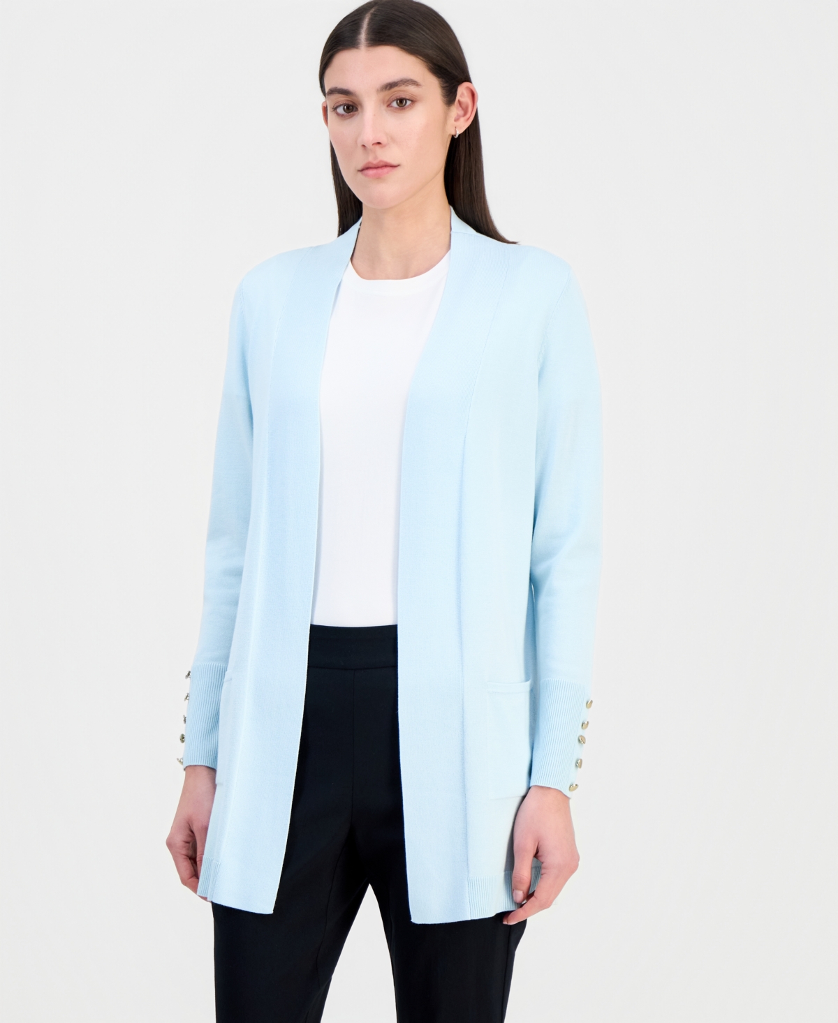 Click here for Jm Collection Petite Open-Front Button-Cuff Cardig... prices