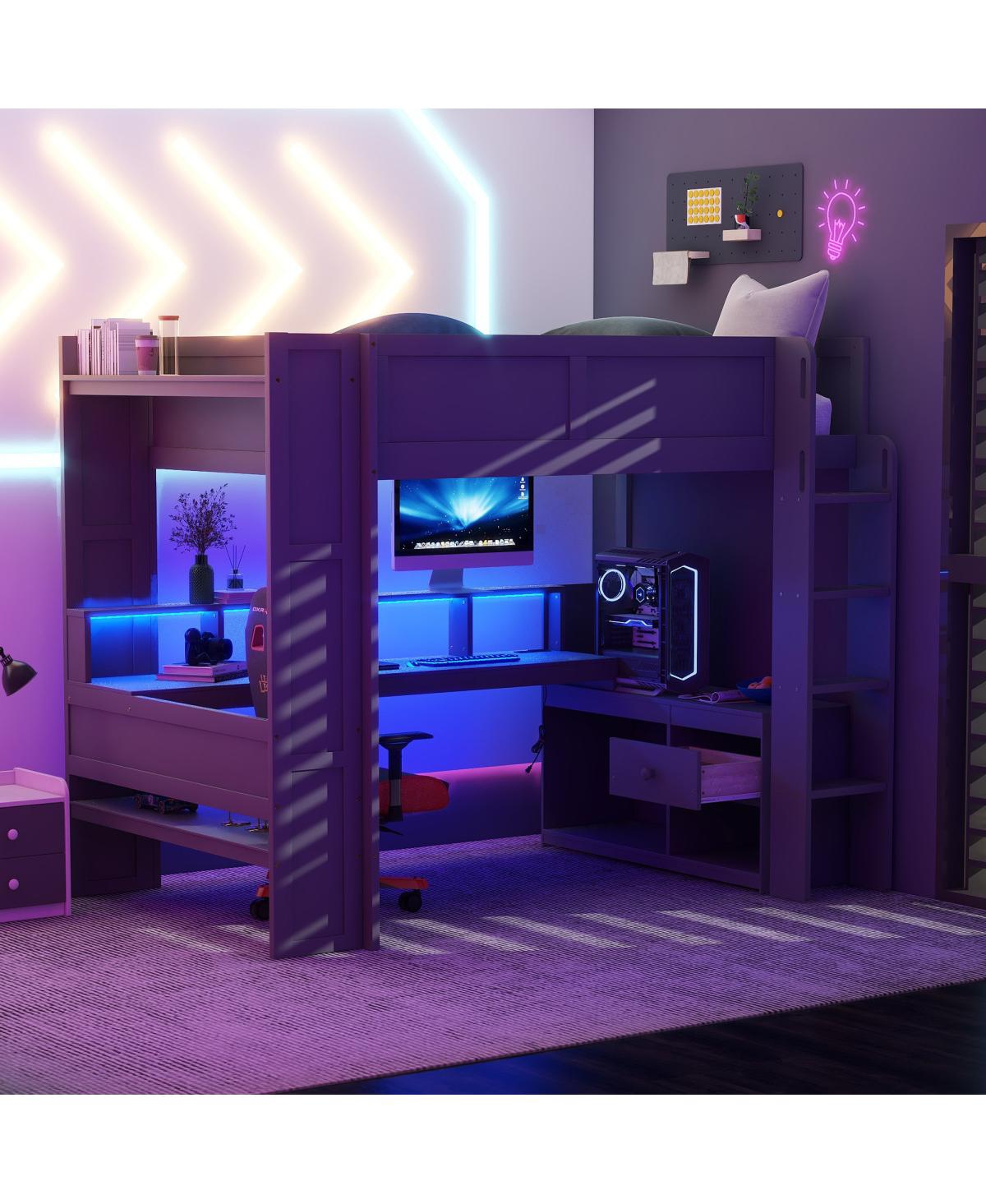 Click here for Streamdale Furniture Wood Gaming Loft Bed with Des... prices
