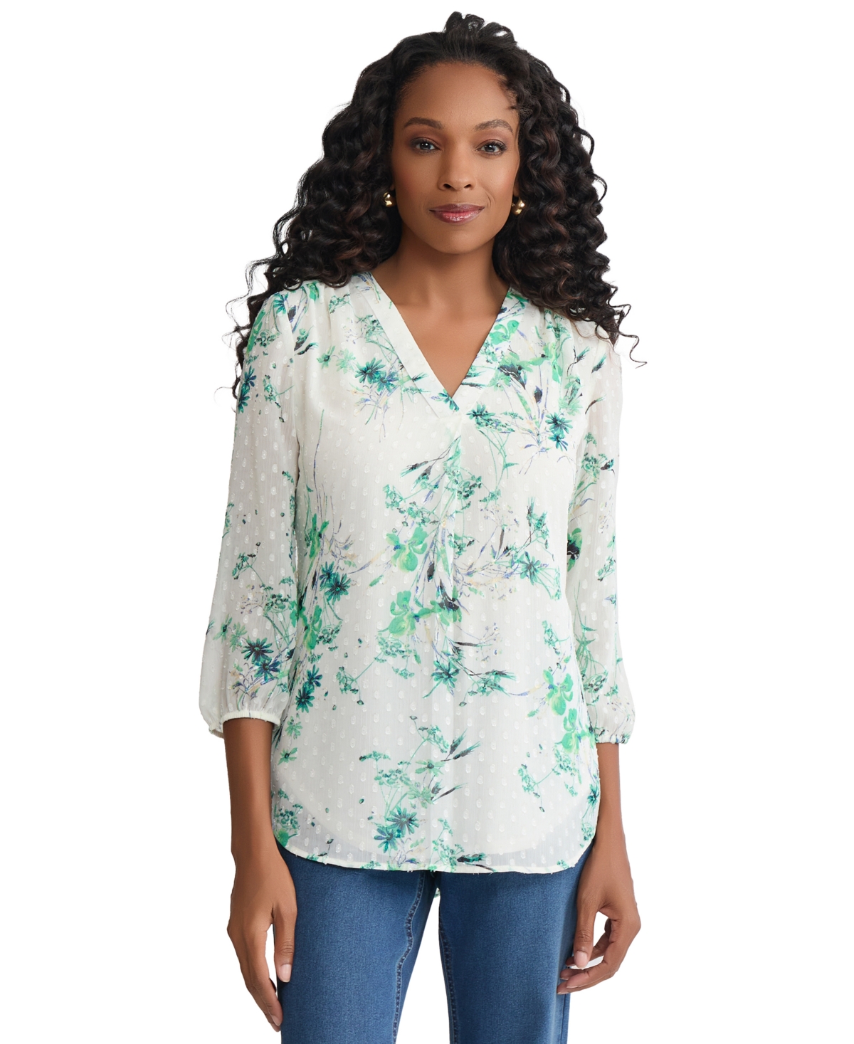 Click here for Jones New York Petite V-Neck Tunic Top - White San... prices