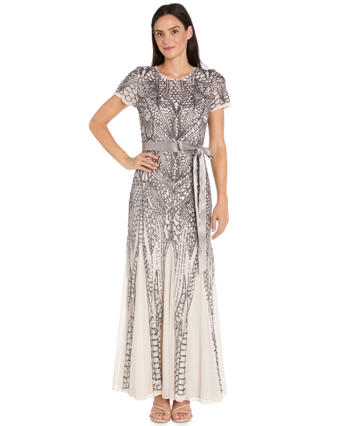 Click here for R & M Richards Womens Long Sequin Short-Sleeve Bal... prices