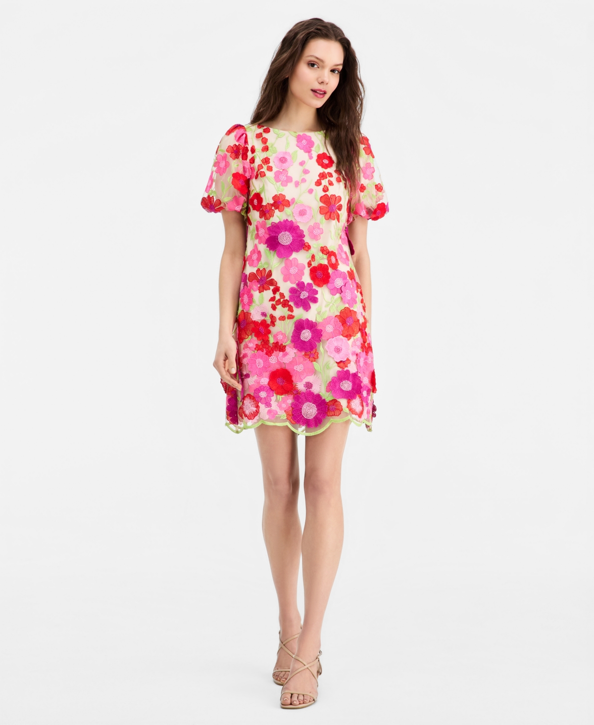 Click here for Eliza J Womens Floral-Embroidered Puff-Sleeve Dres... prices