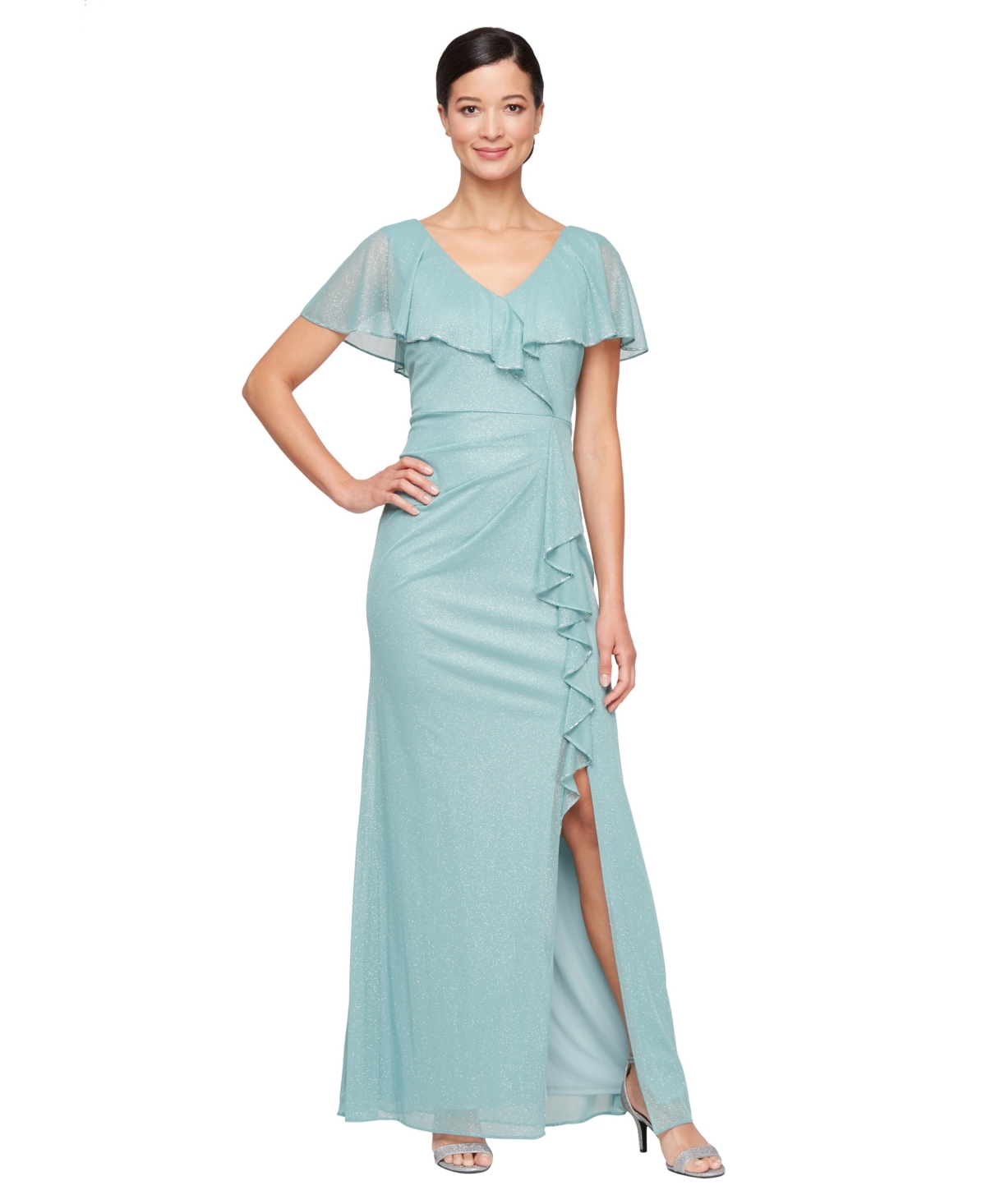 Click here for Sl Fashions Womens Beaded Ruffled Capelet Gown - S... prices