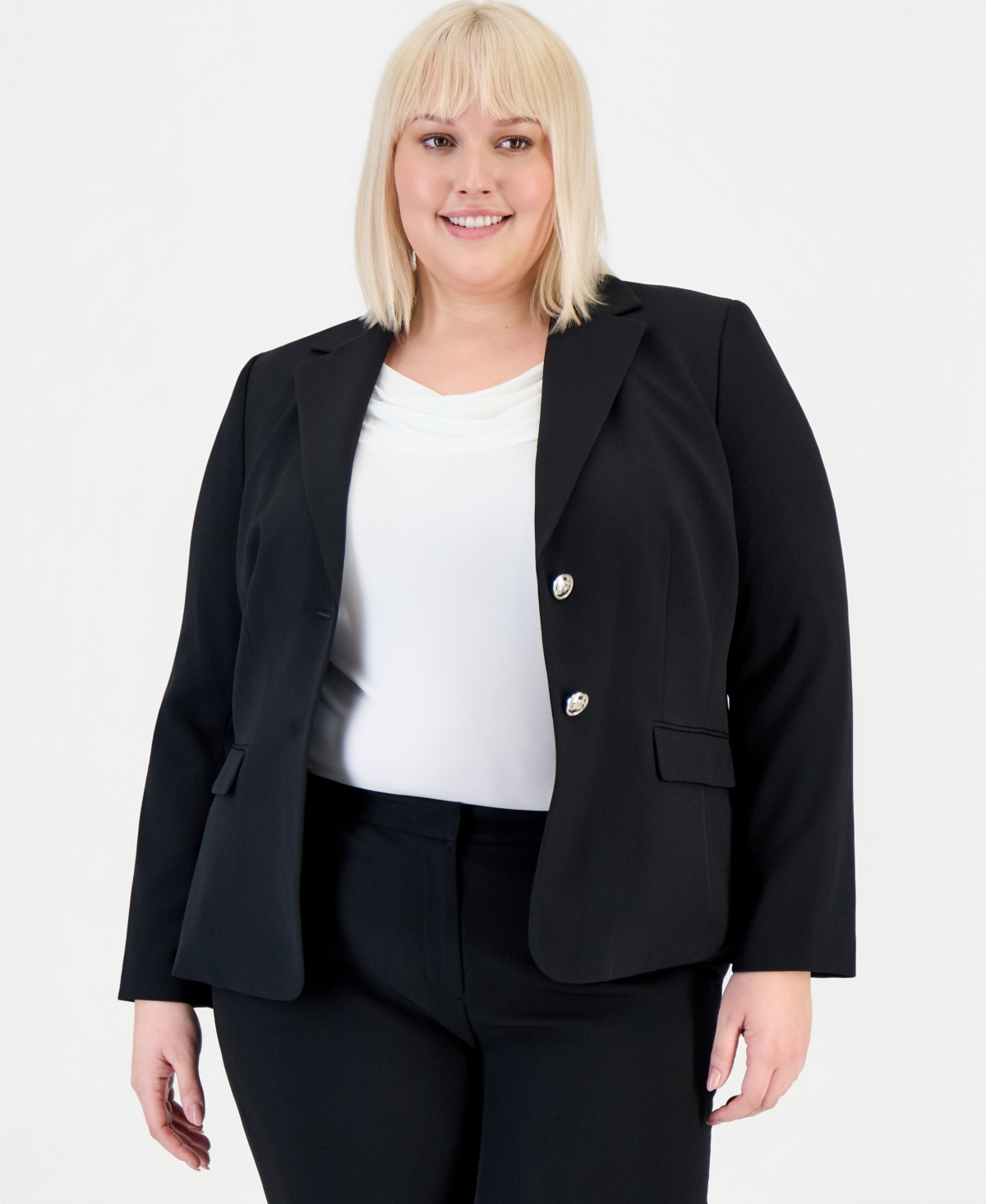 Click here for Kasper Plus Size Two-Button Blazer - Black prices