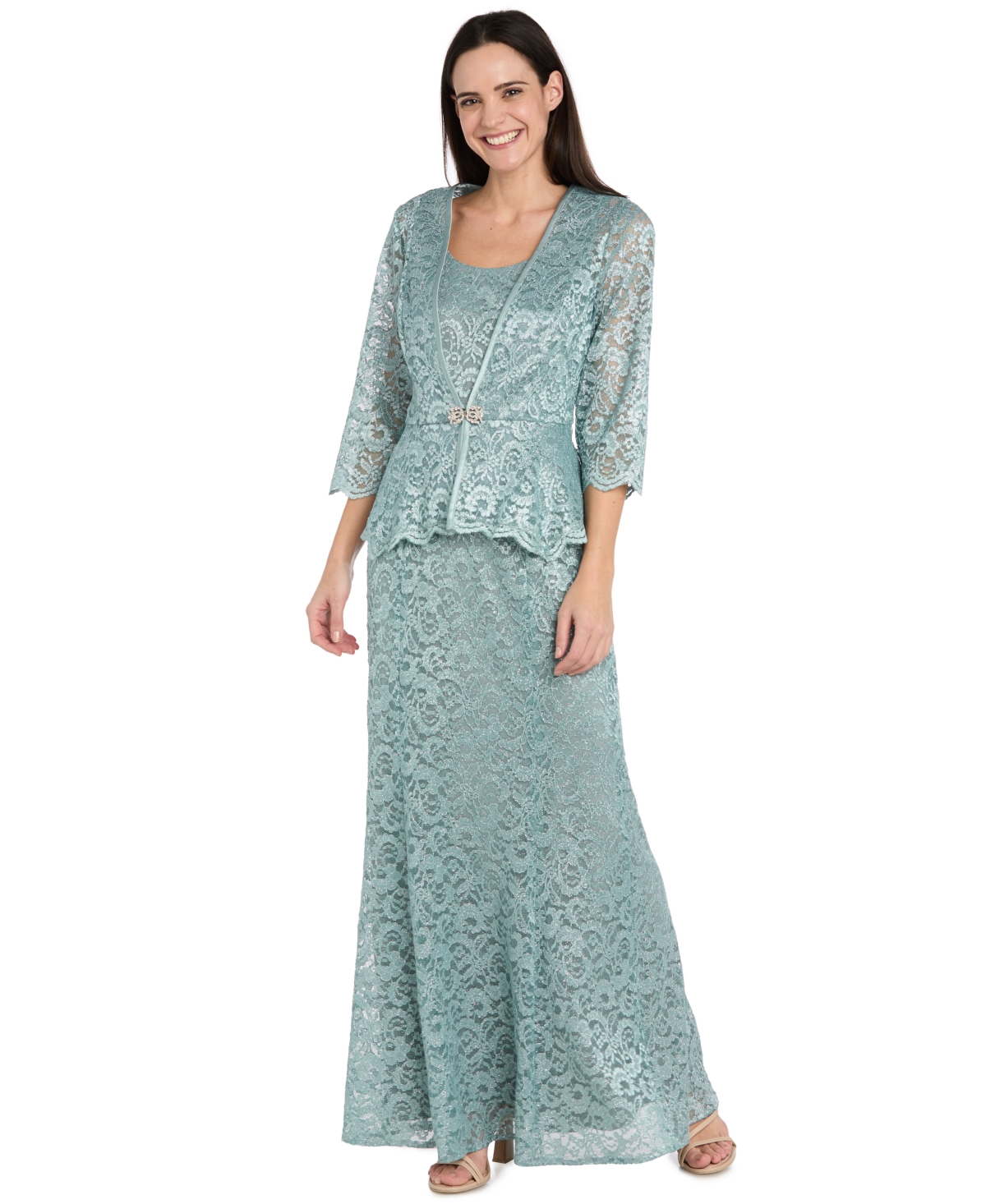 Click here for R & M Richards Petite 2-Pc. Metallic-Lace Gown & J... prices