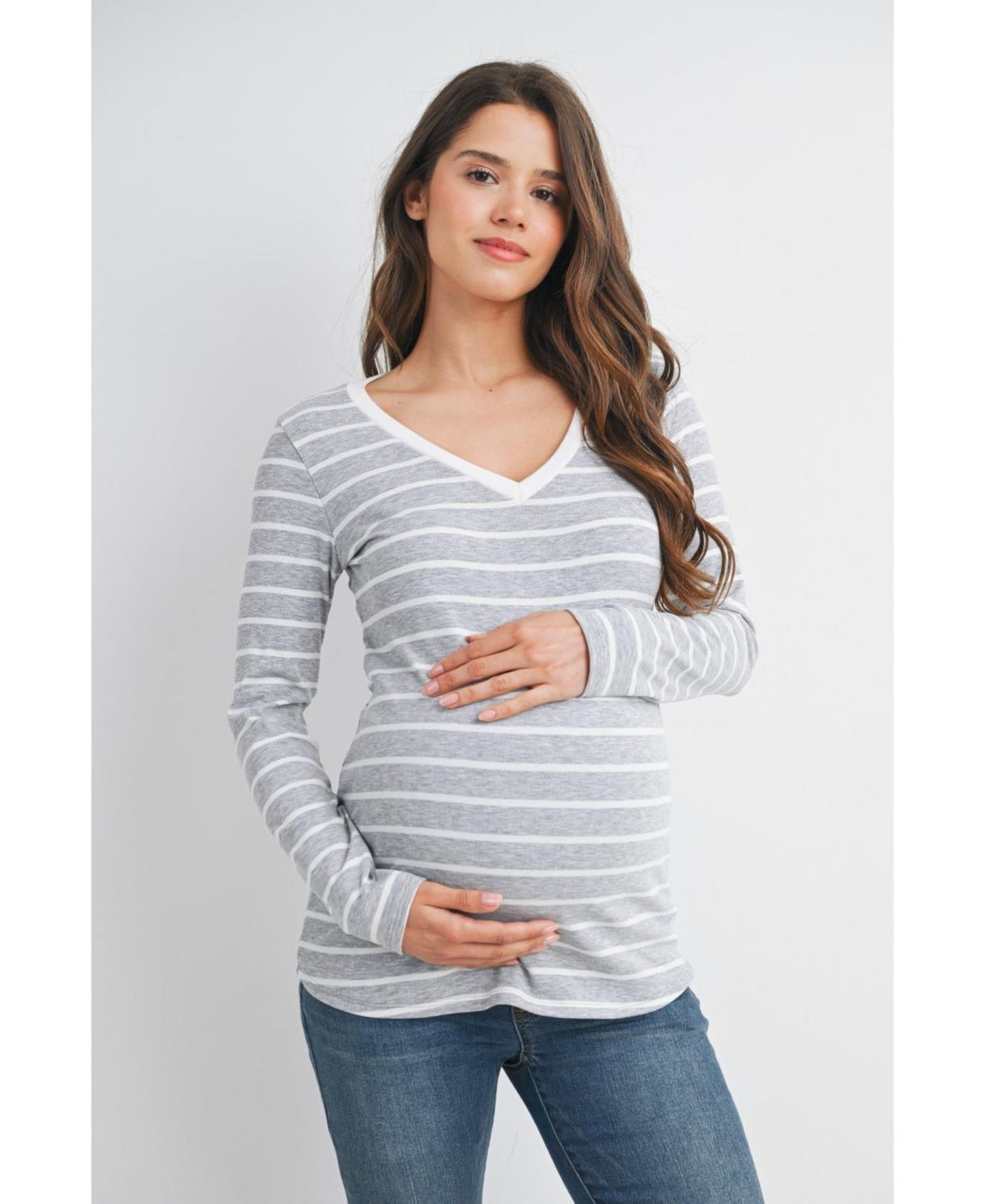 Click here for Hello Miz Maternity Striped V Neck Long Sleeve Top... prices