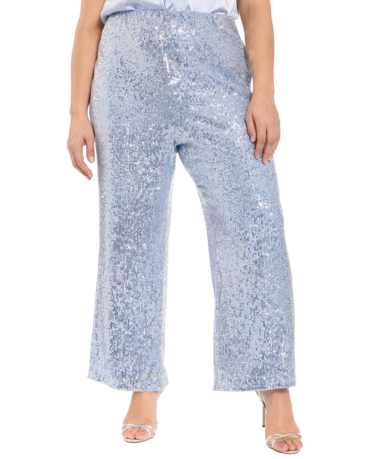 Click here for Muse Plus Size Sequined Pull-On Pants - Sky Silver prices