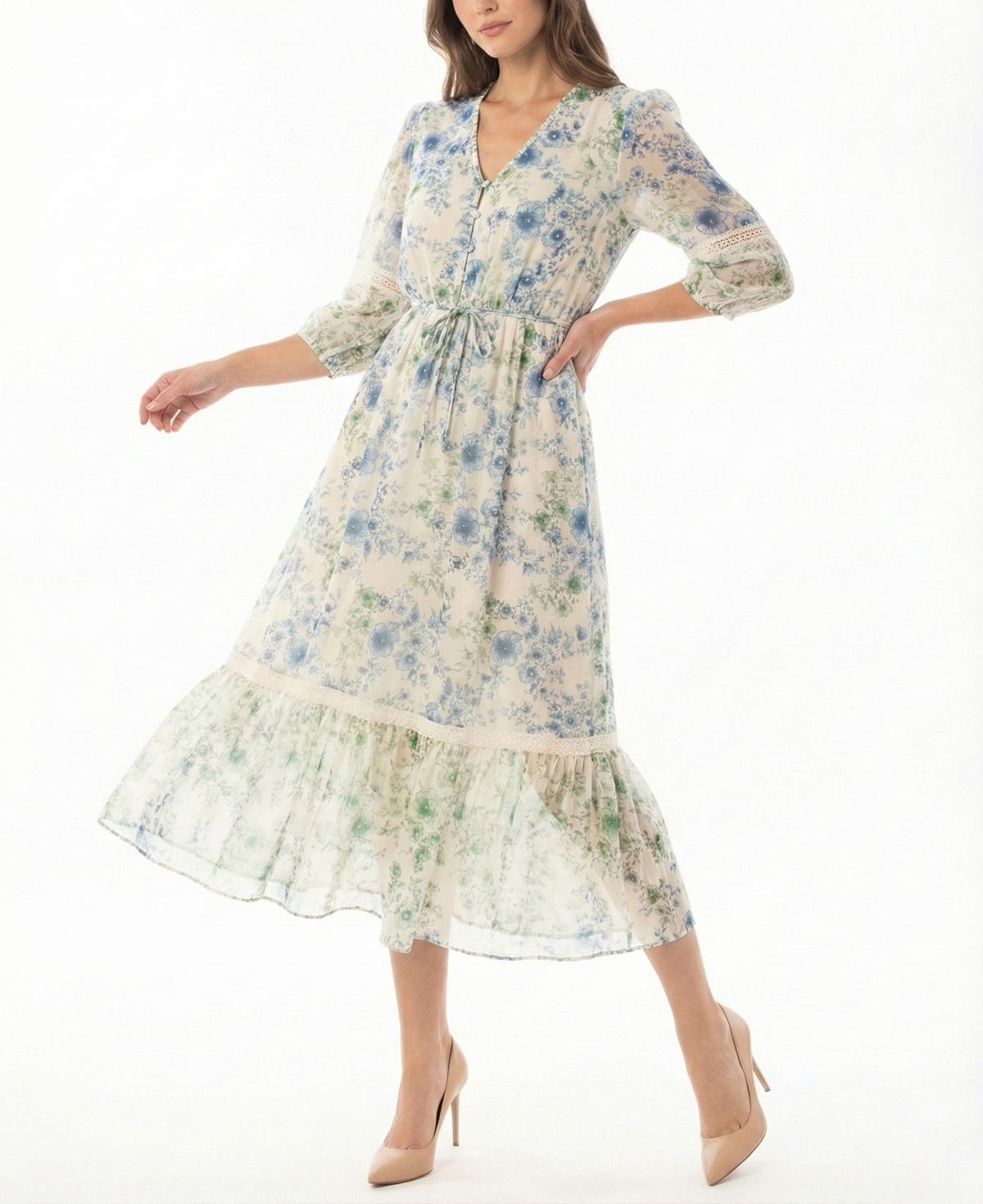 Click here for Taylor Petite Chiffon Button-Front Midi Dress - Bl... prices