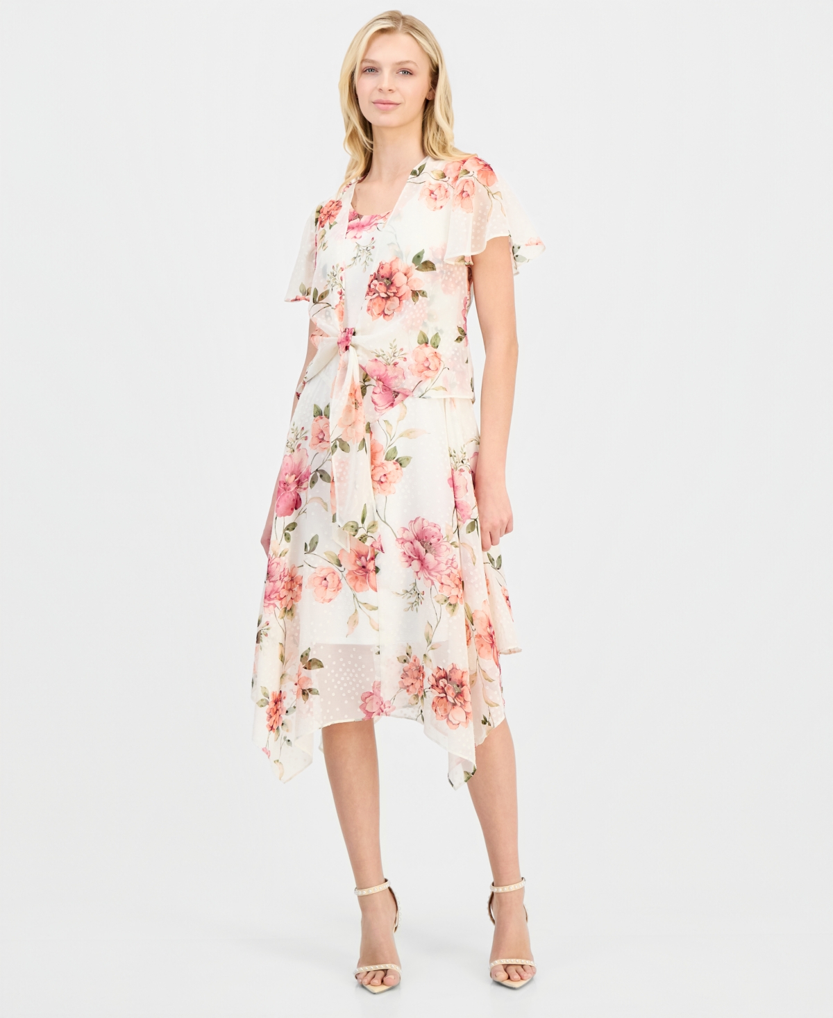 Click here for Robbie Bee Womens Handkerchief-Hem Chiffon-Jacket... prices