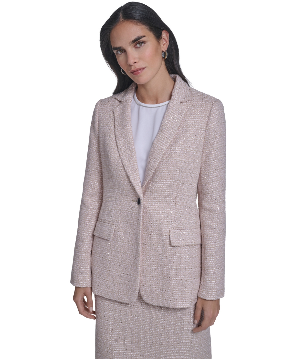 Click here for Calvin Klein Petite One-Button Tweed Jacket - Rust... prices